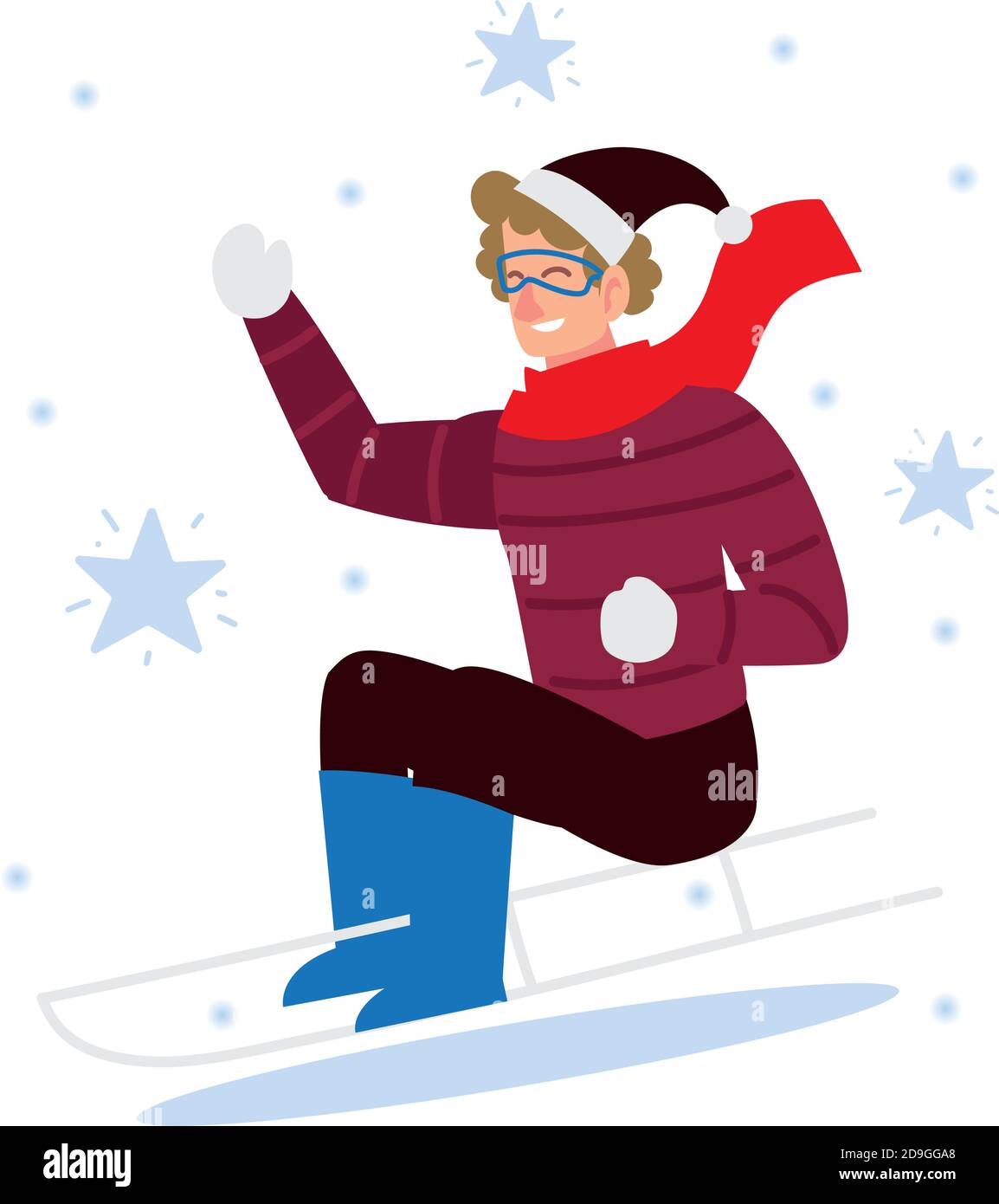 christmas people, man riding sled season winter celebration vector ...