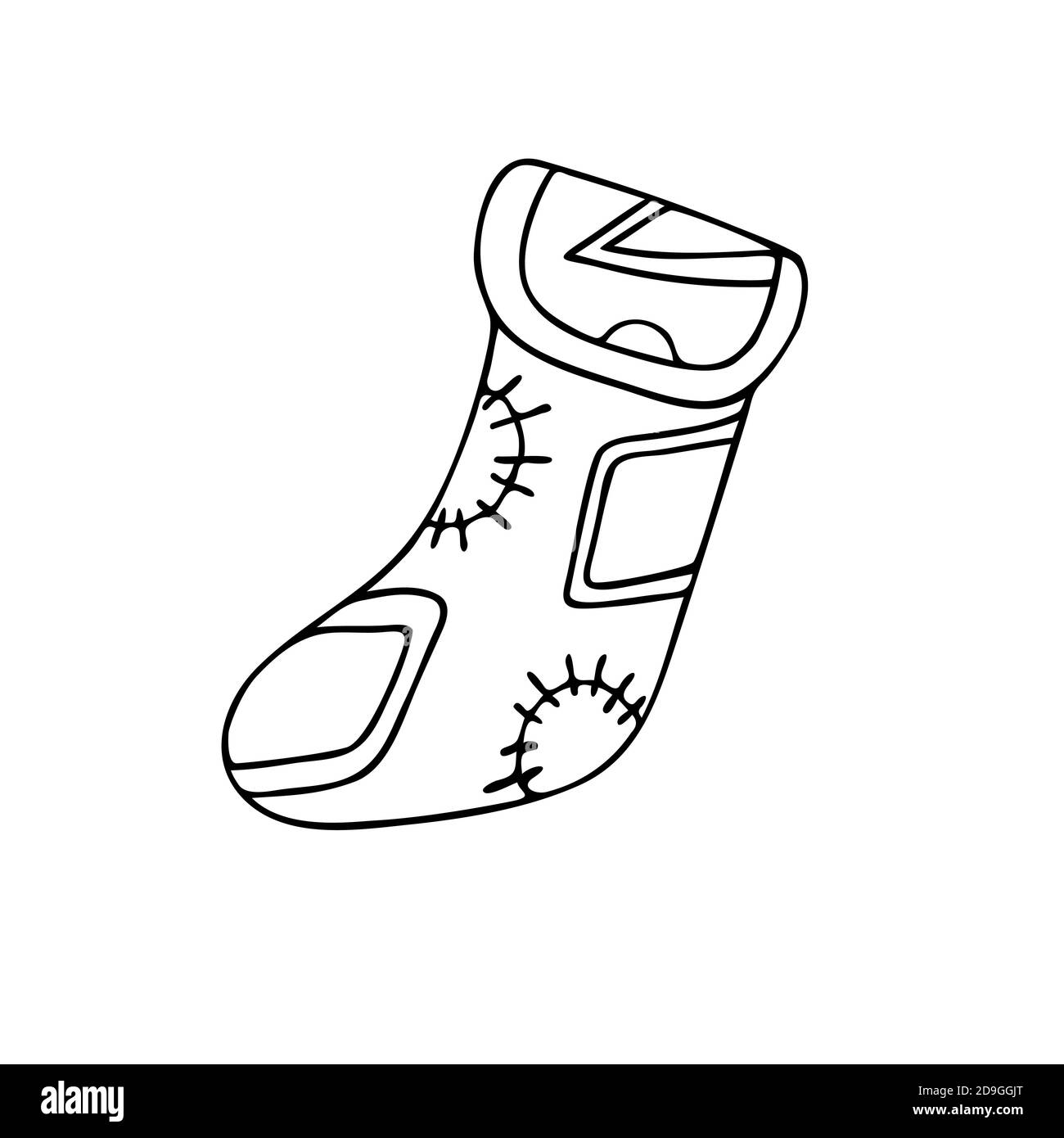 Christmas stocking simple hand drawn in doodle style vector outline ...
