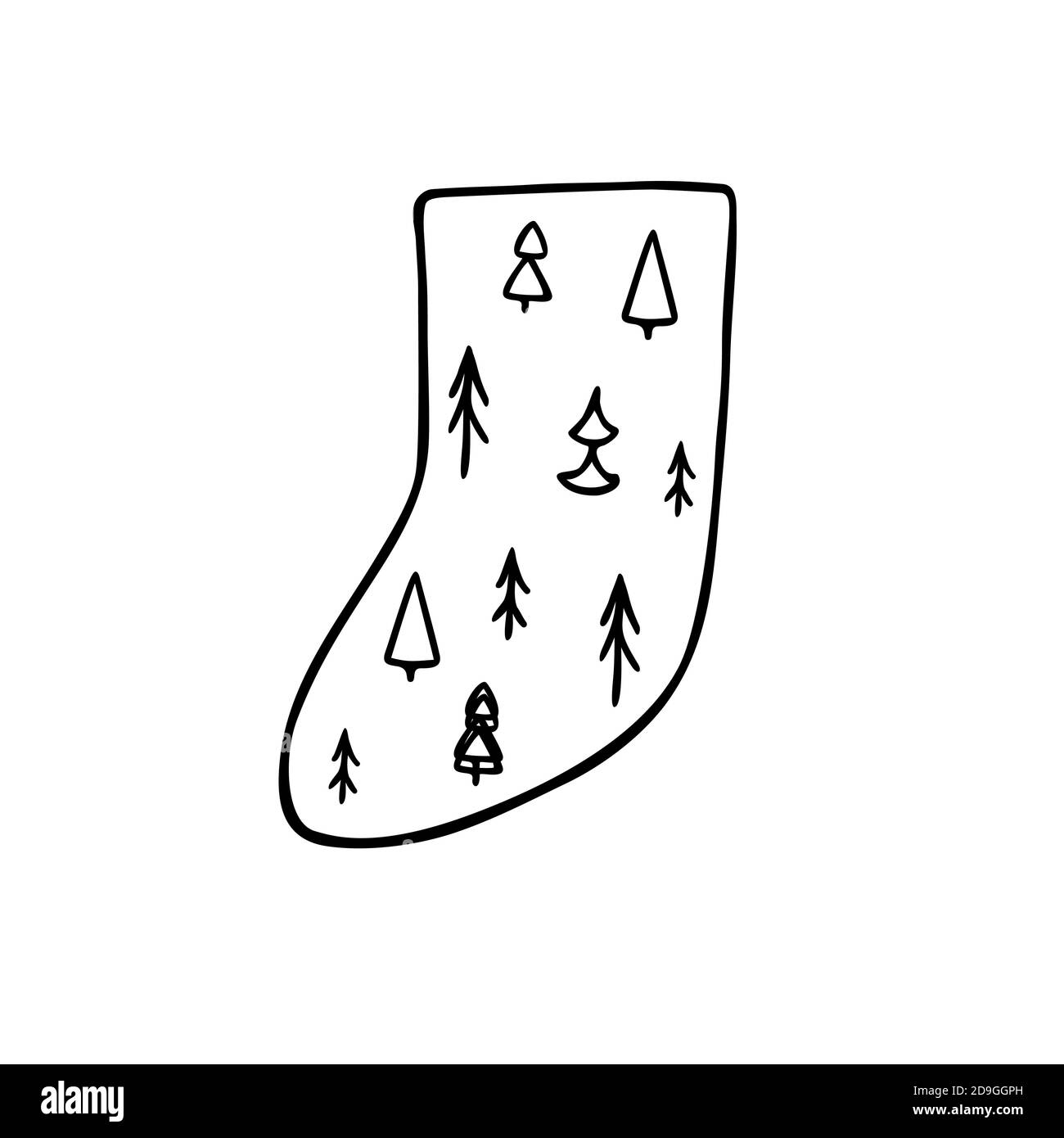 Christmas stocking simple hand drawn in doodle style vector outline ...