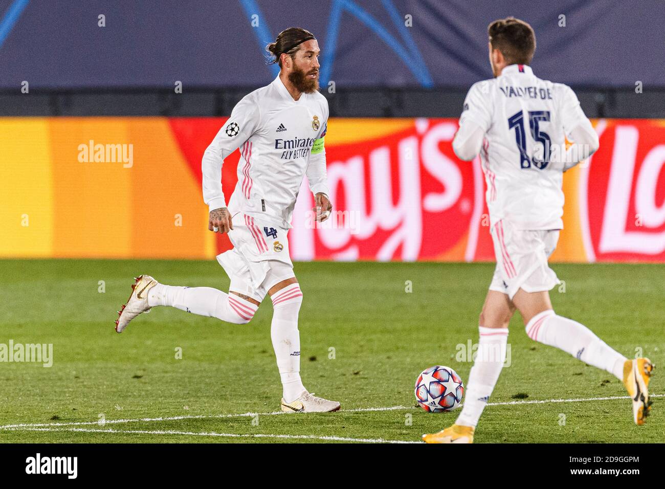 Madrid, Spain. 3rd Nov, 2020. Sergio Ramos of Real Madrid (L) runs with ...