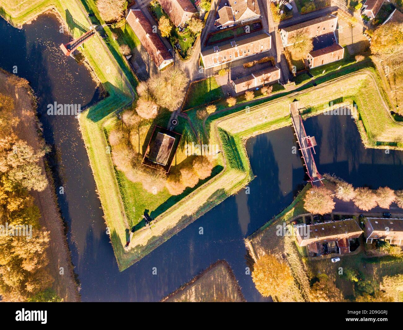 Aerial view of detail of Fortification village of Bourtange. This is a ...