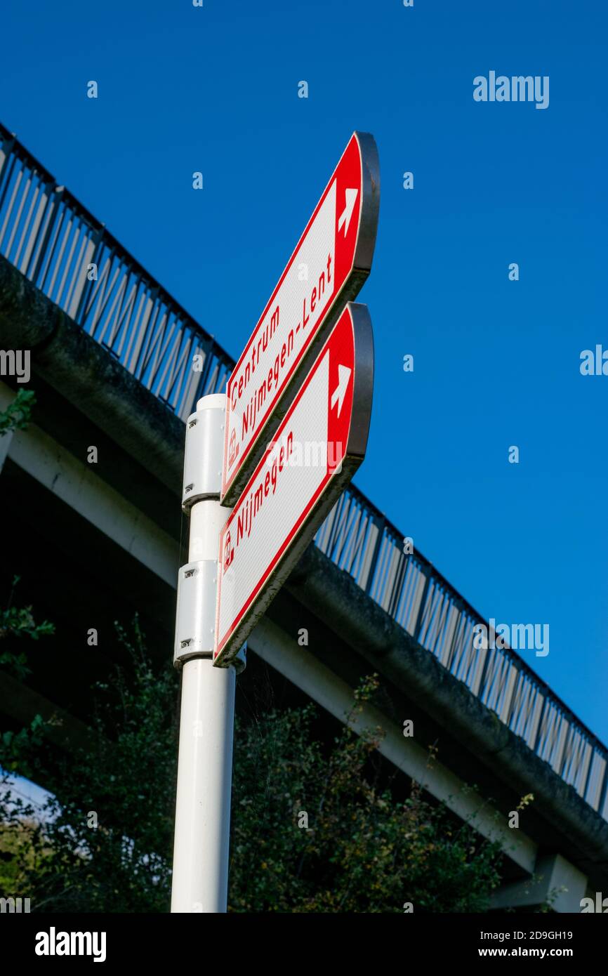 Dutch cycling route signage to Nijmegen Central station, Nijmegen lent ...