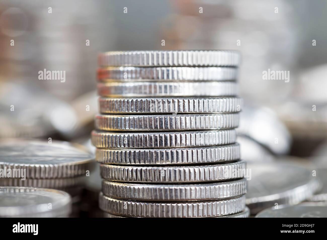 round metal coins of silver color Stock Photo - Alamy