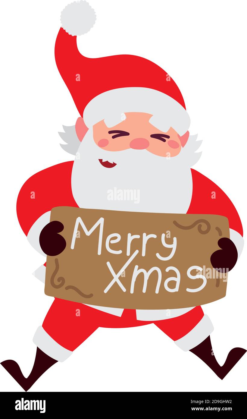 christmas santa claus with lettering in board cartoon character vector ...