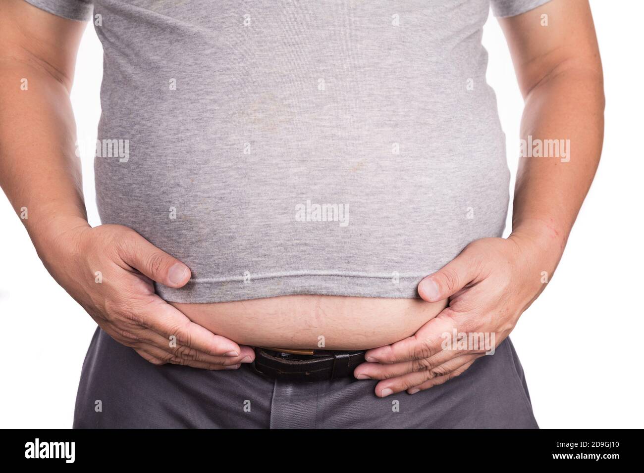 Close-up of man on t-shirt with protruded big belly Stock Photo - Alamy