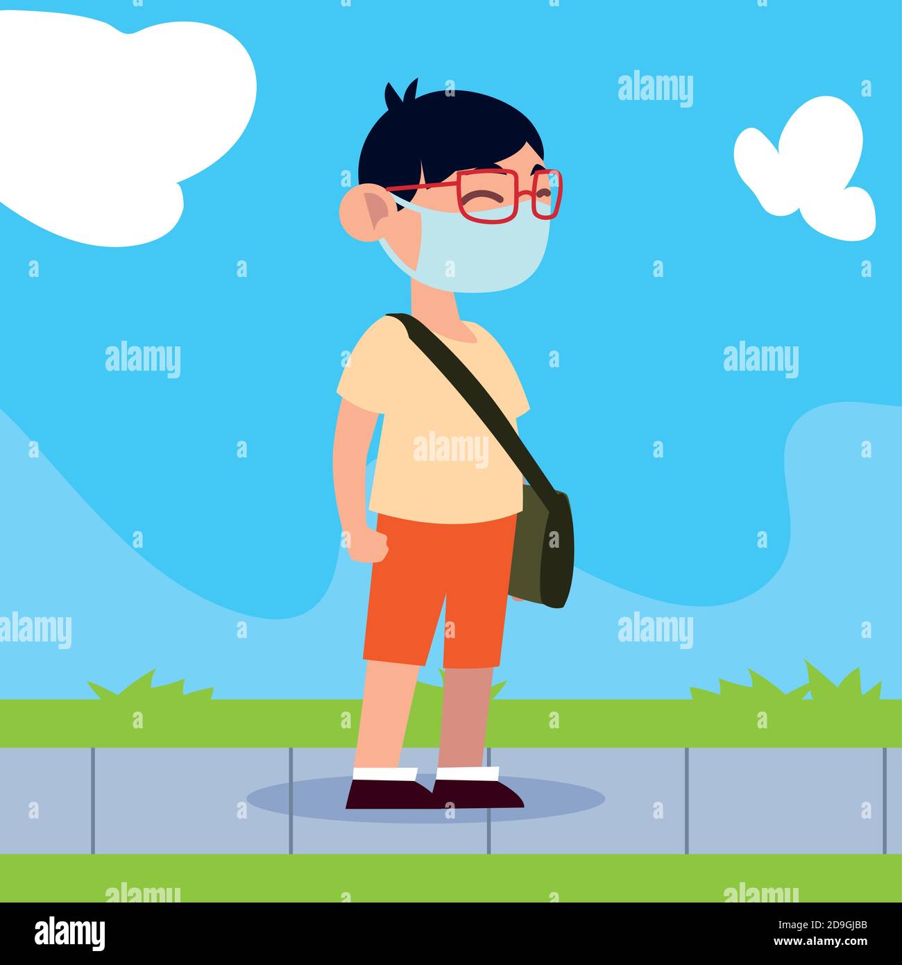 back to school for new normal, student cute boy with mask and bag ...