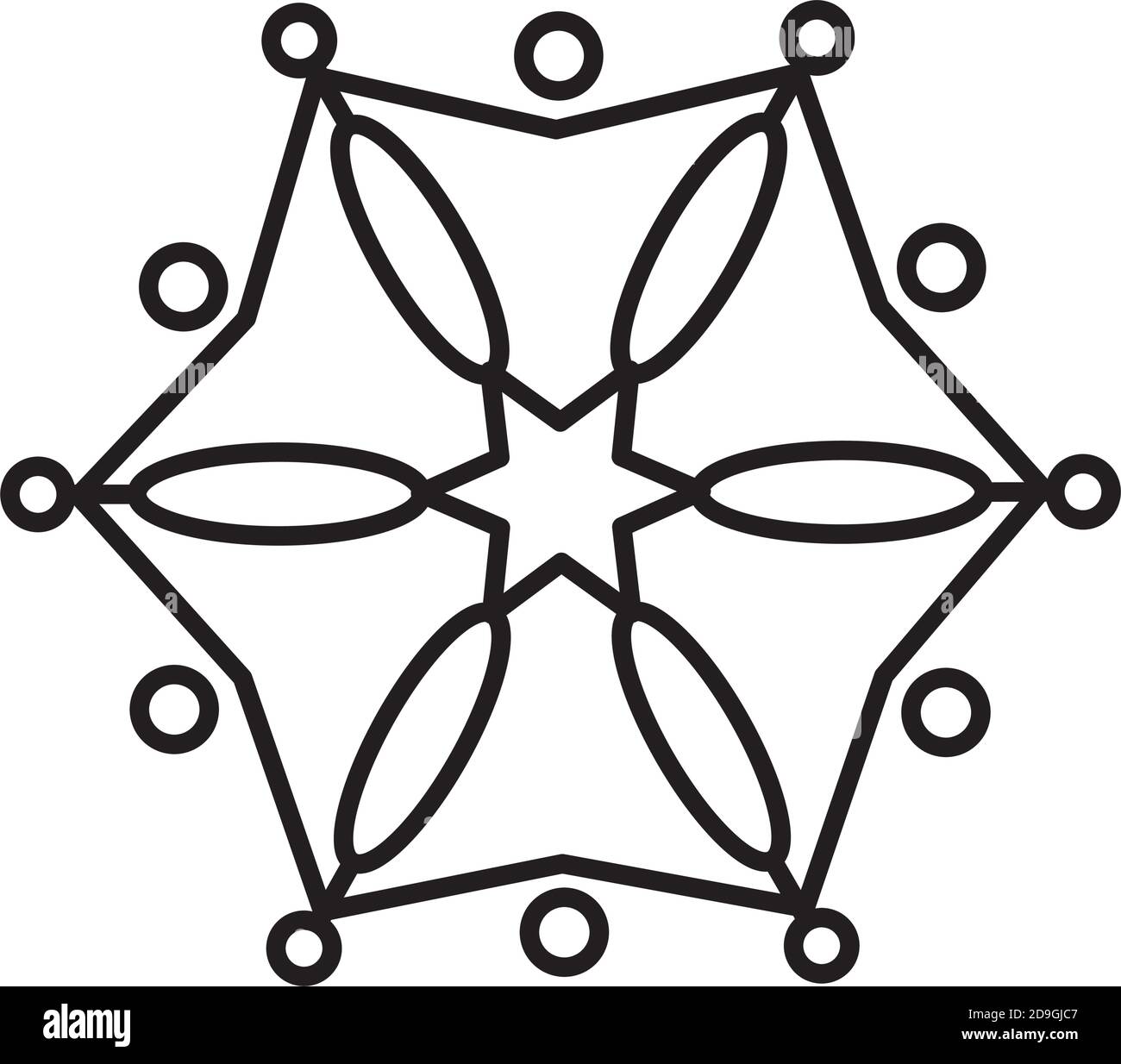 decorative snowflake with star icon over white background, line style ...