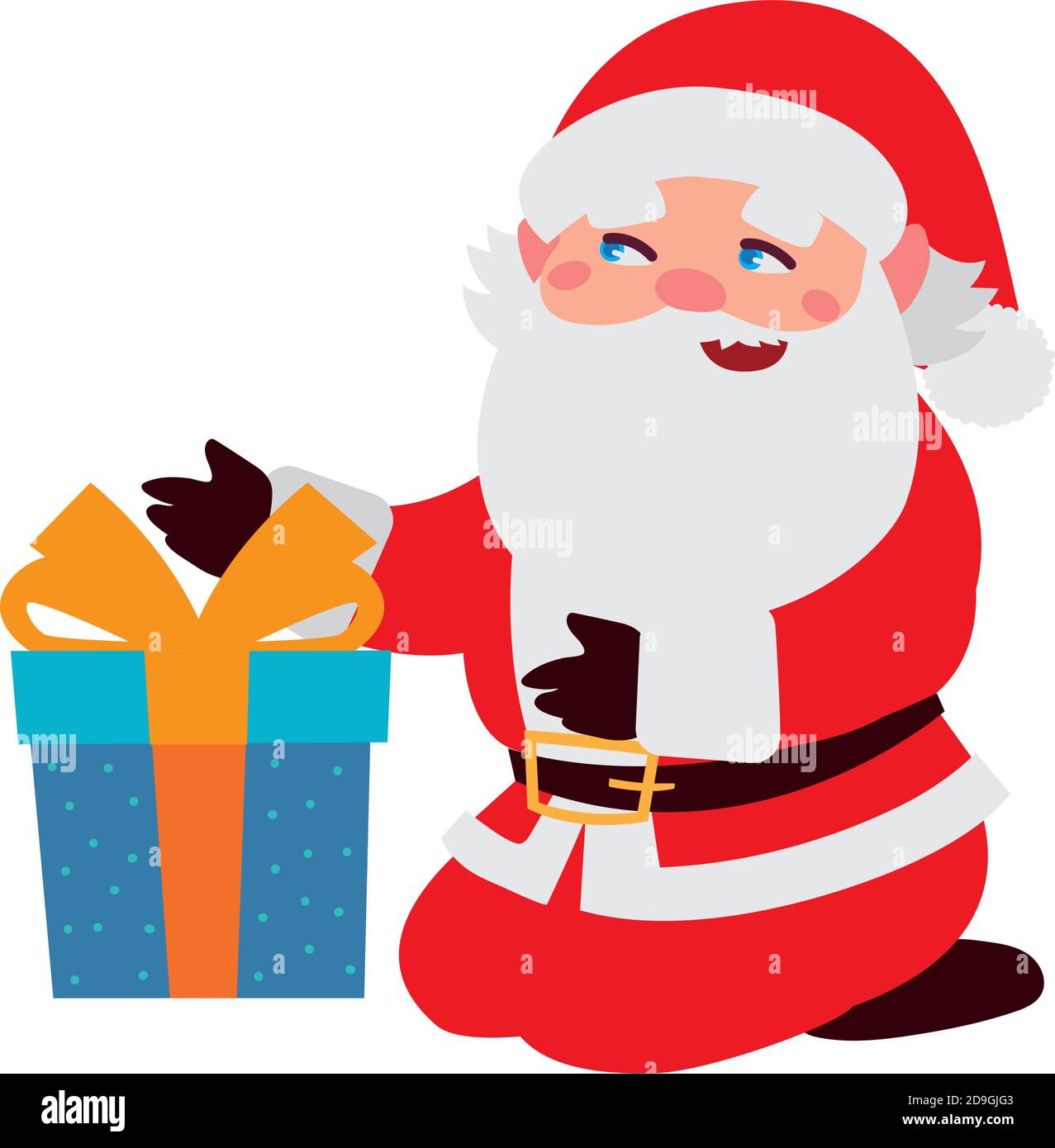 christmas santa claus with blue gift box cartoon character vector ...
