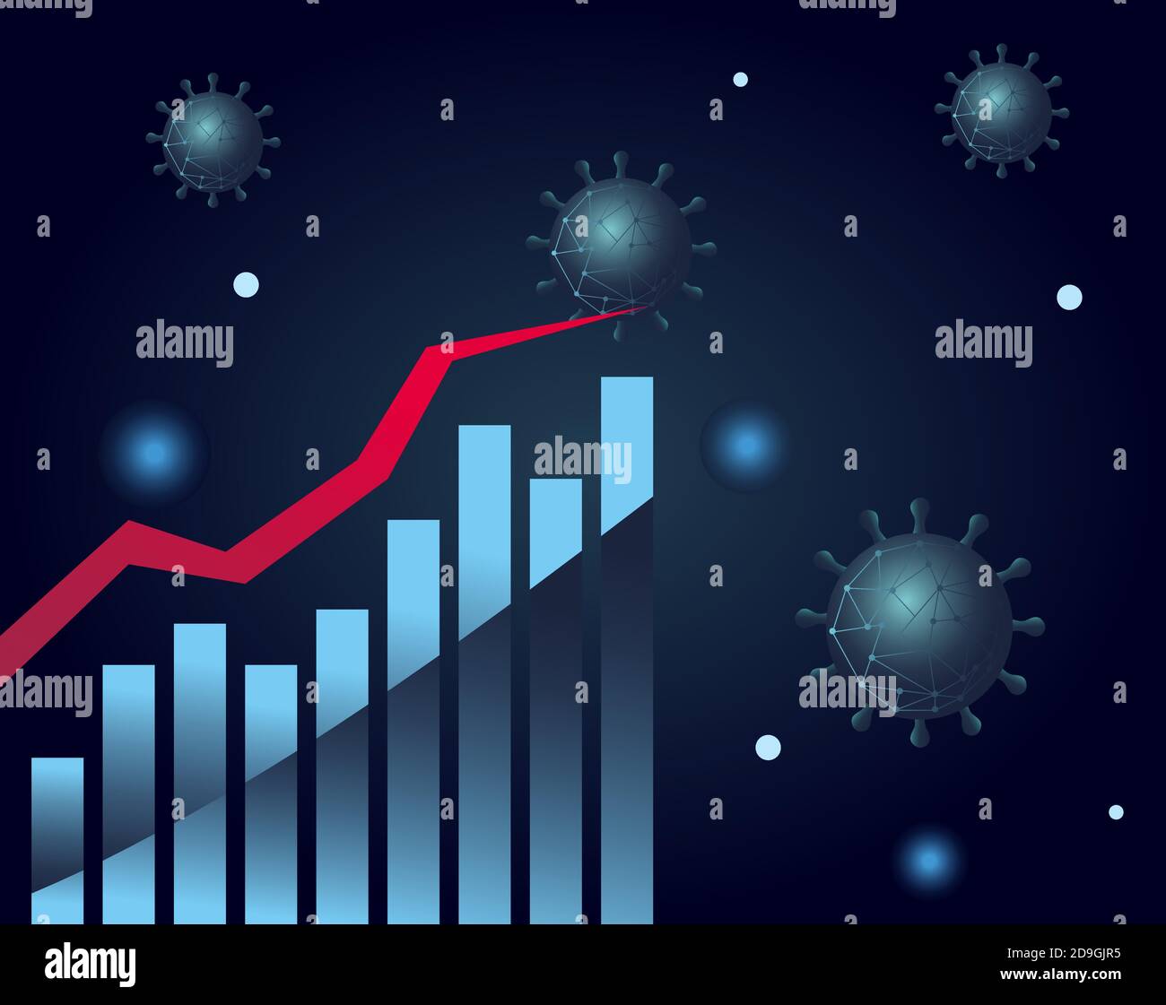 Covid 19 virus stats bars chart with increase line gradient style icon design, Data analysis and ...