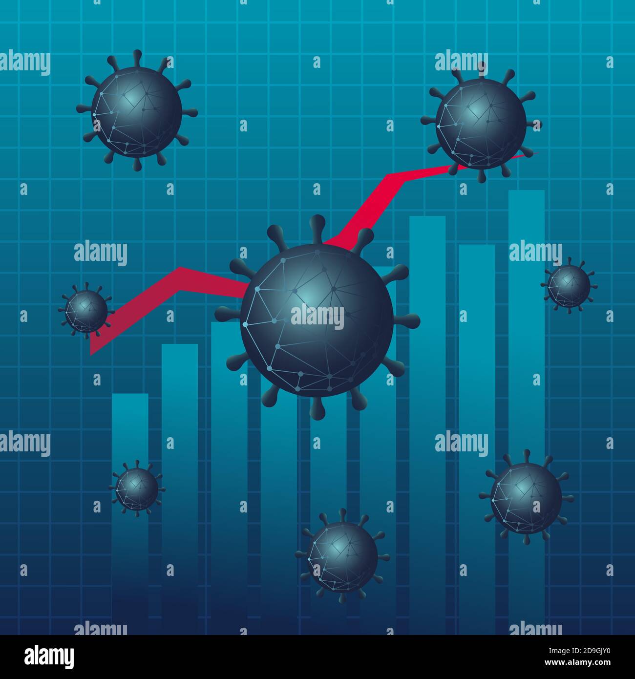 Covid 19 virus stats bars chart with increase line gradient style icon design, Data analysis and ...