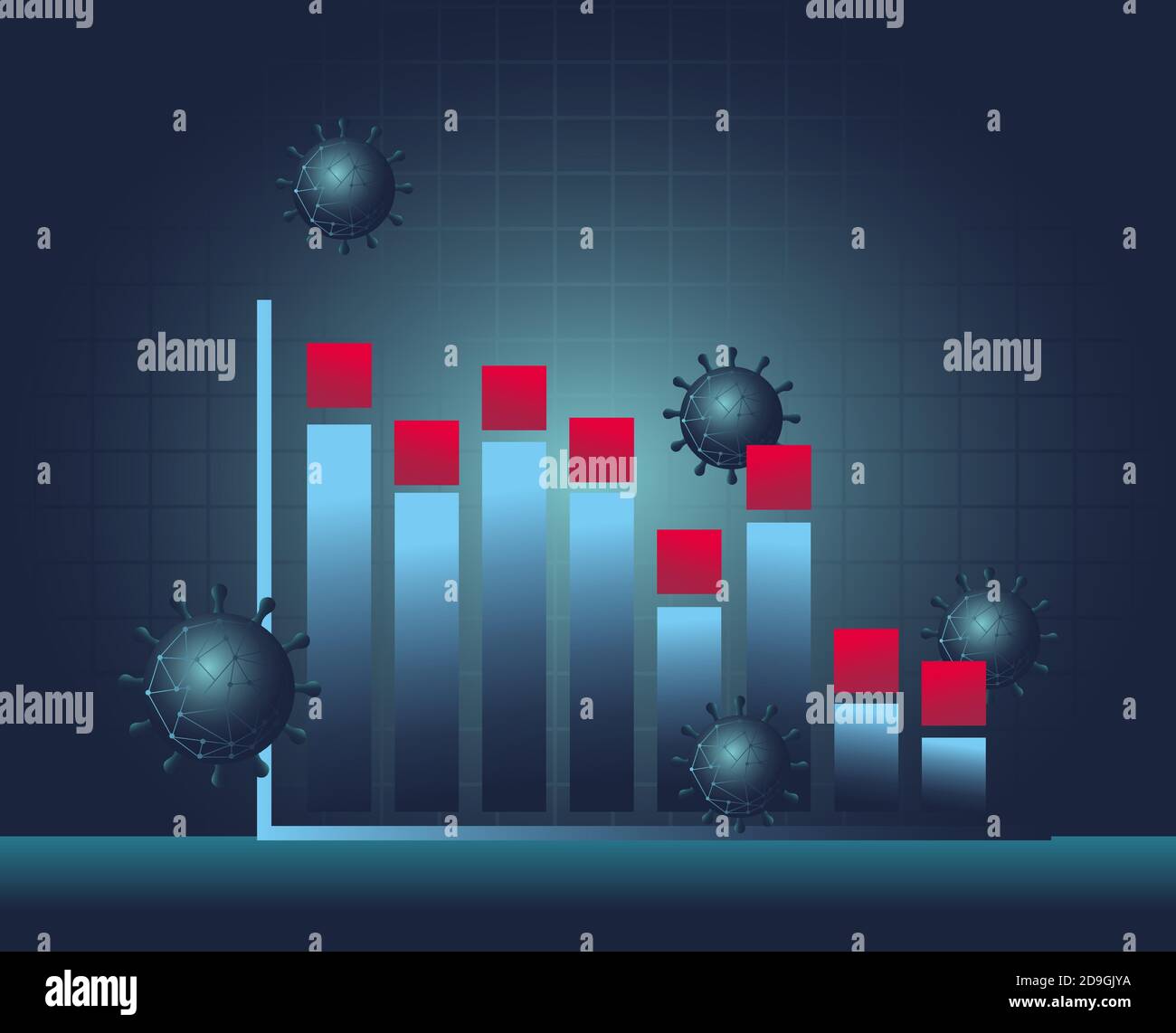 Covid 19 virus stats bars chart gradient style icon design, Data analysis and information theme ...