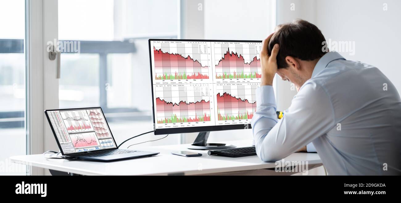 Financial Loss Data. Businessman With Stock Loss And Decrease Chart ...