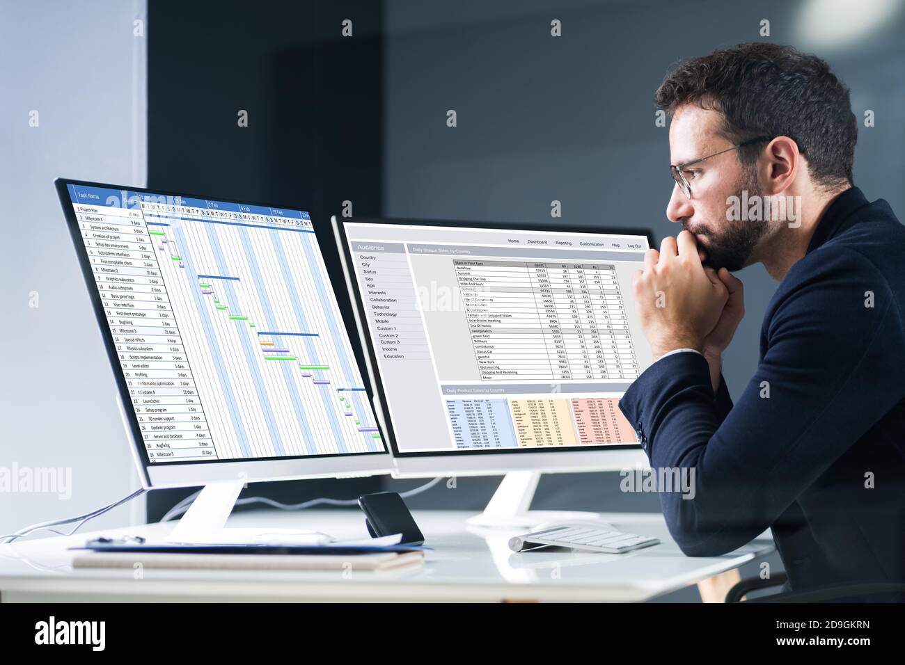 Scheduling Report List And Gantt Chart On Computer Screen Stock Photo ...