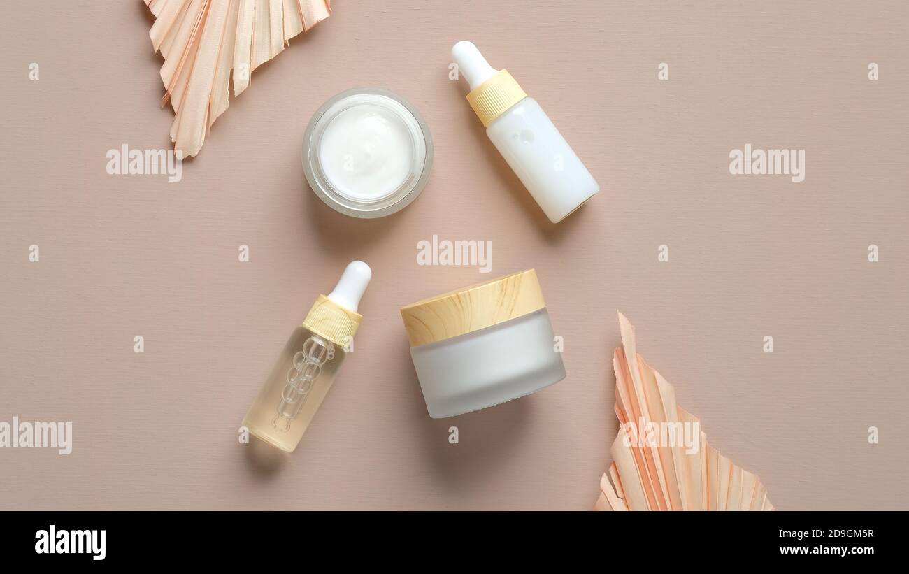 Cosmetic packaging set on pastel beige background. Natural organic ...