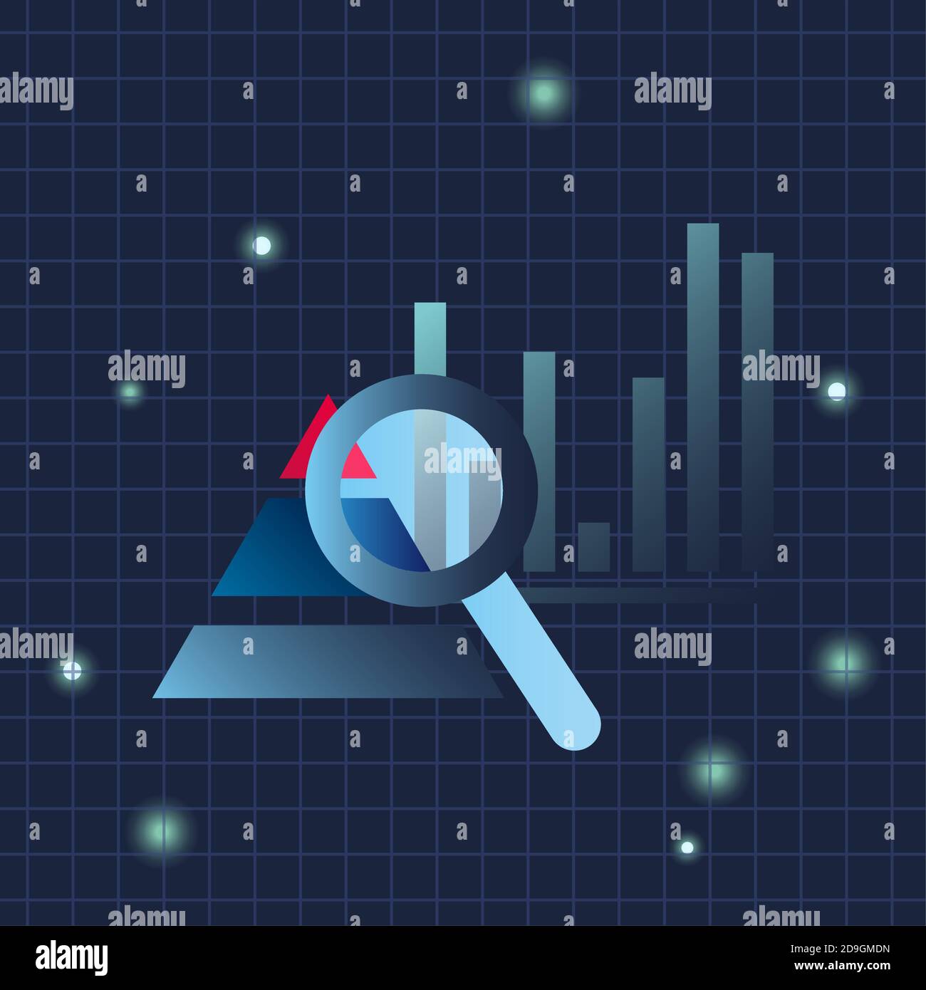 bars pyramid chart and lupe gradient style icon design, Data analysis and information theme ...