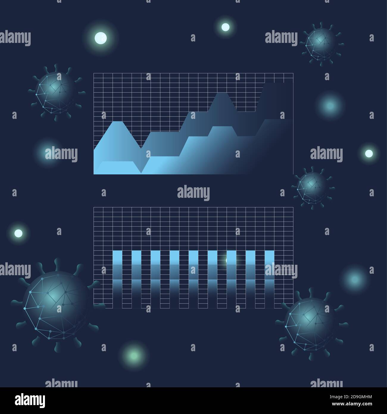 Covid 19 virus stats area and bars chart gradient style icon design ...