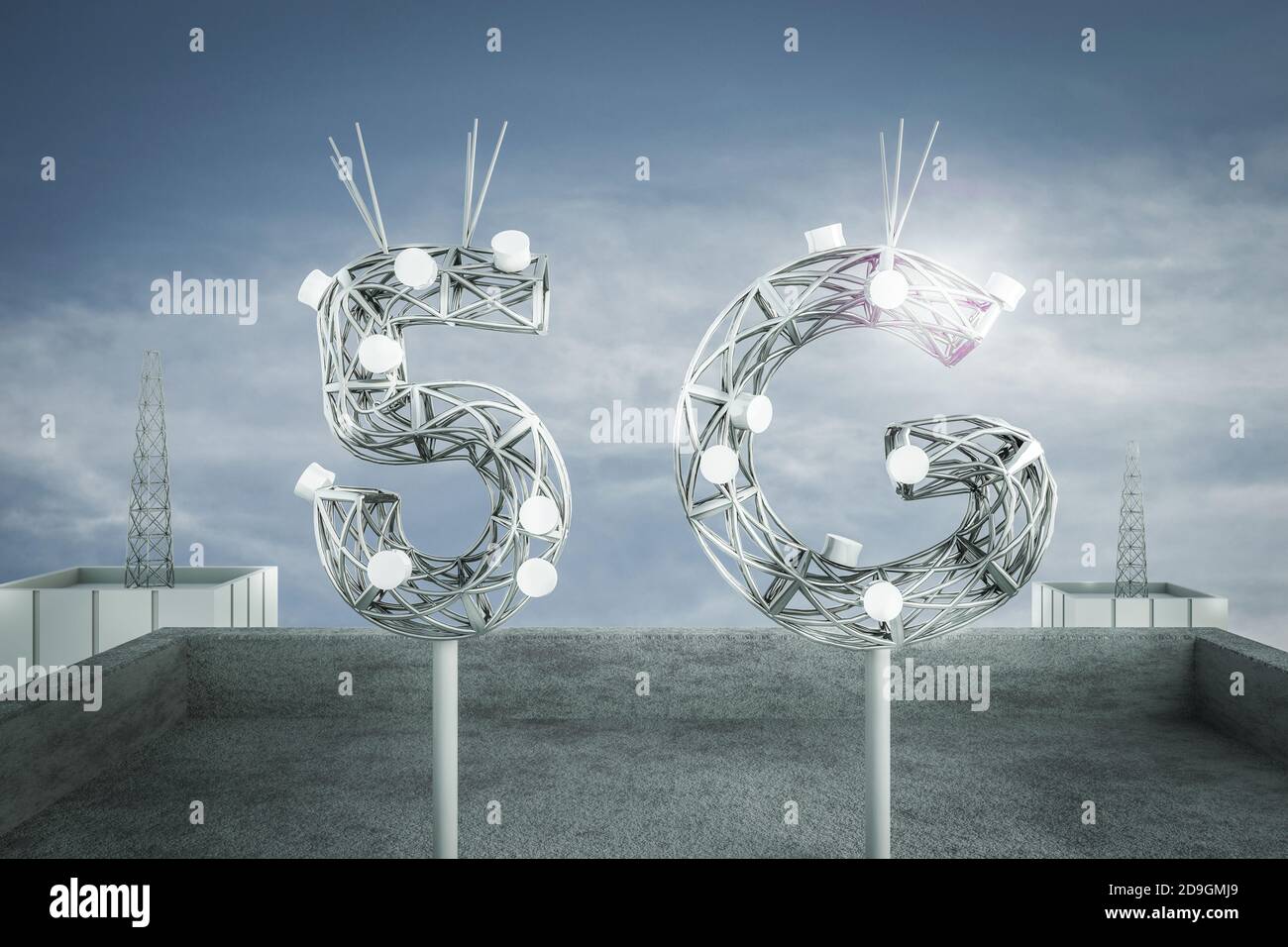 5G letter in a shape of telecommunication tower - antenna on the Stock ...