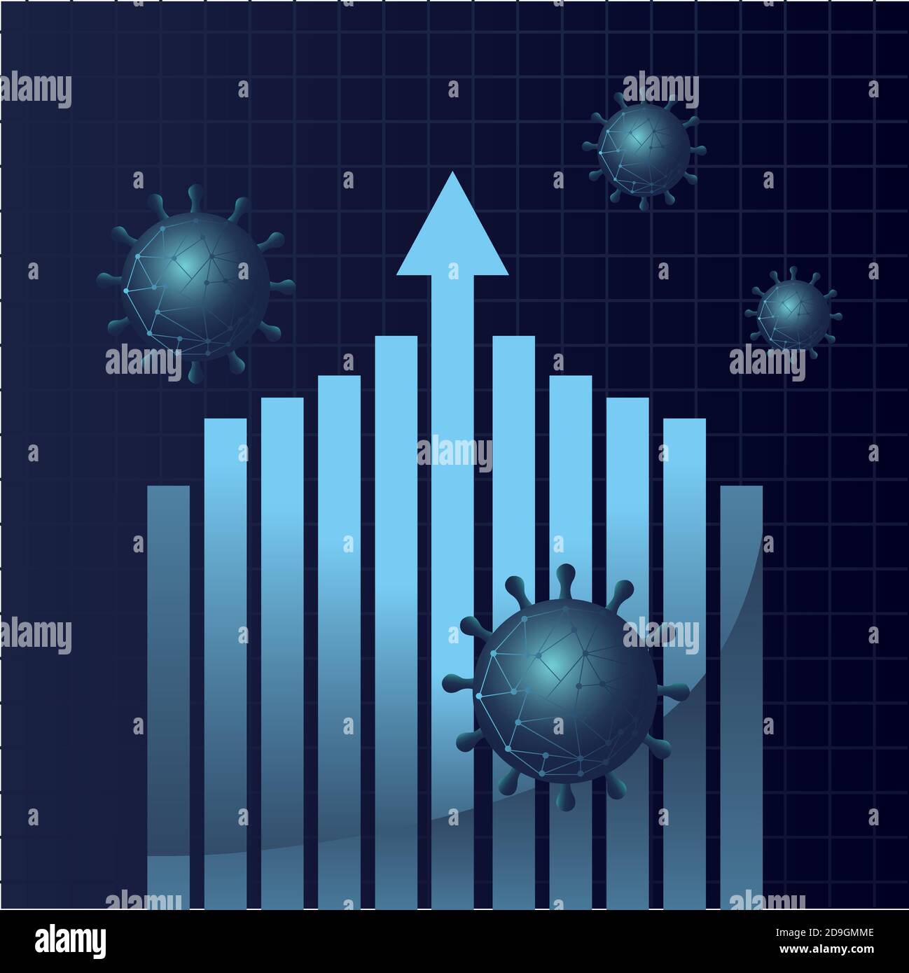 Covid 19 virus stats bars chart with increase arrow gradient style icon design, Data analysis ...