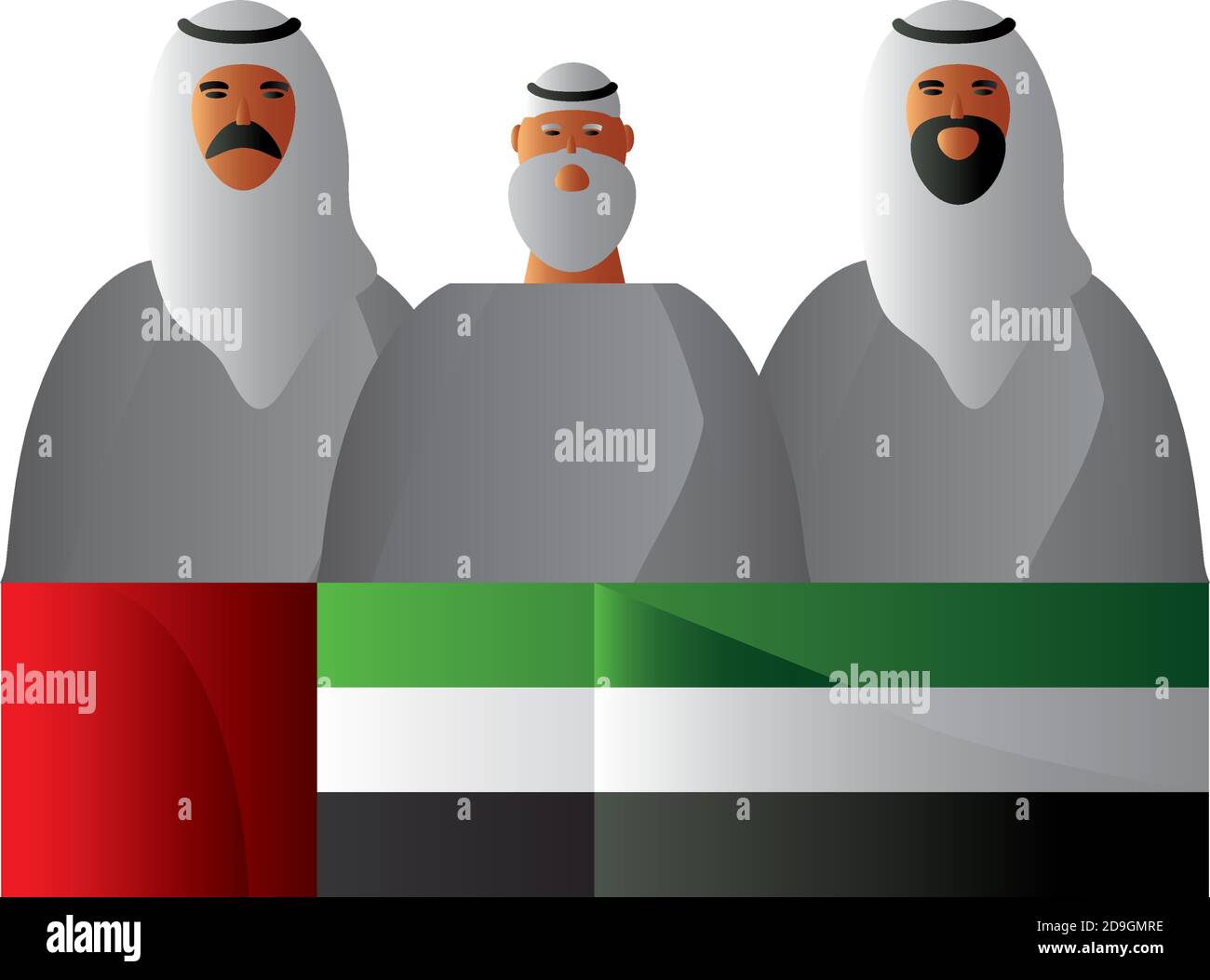 UAE National day, group men with traditional clothes and flag vector ...
