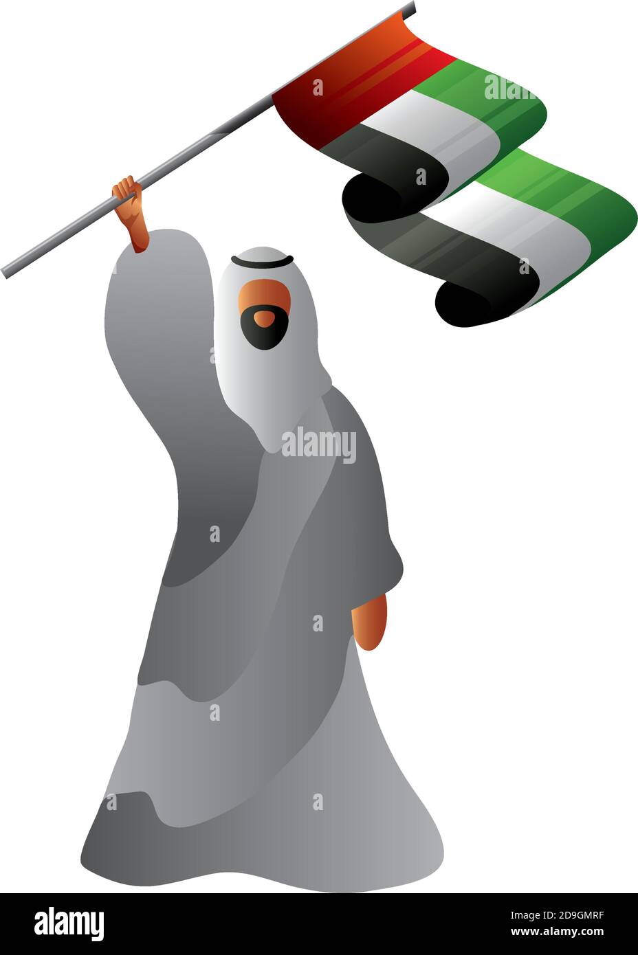 UAE National day, arabian man with flag in pole vector illustration ...