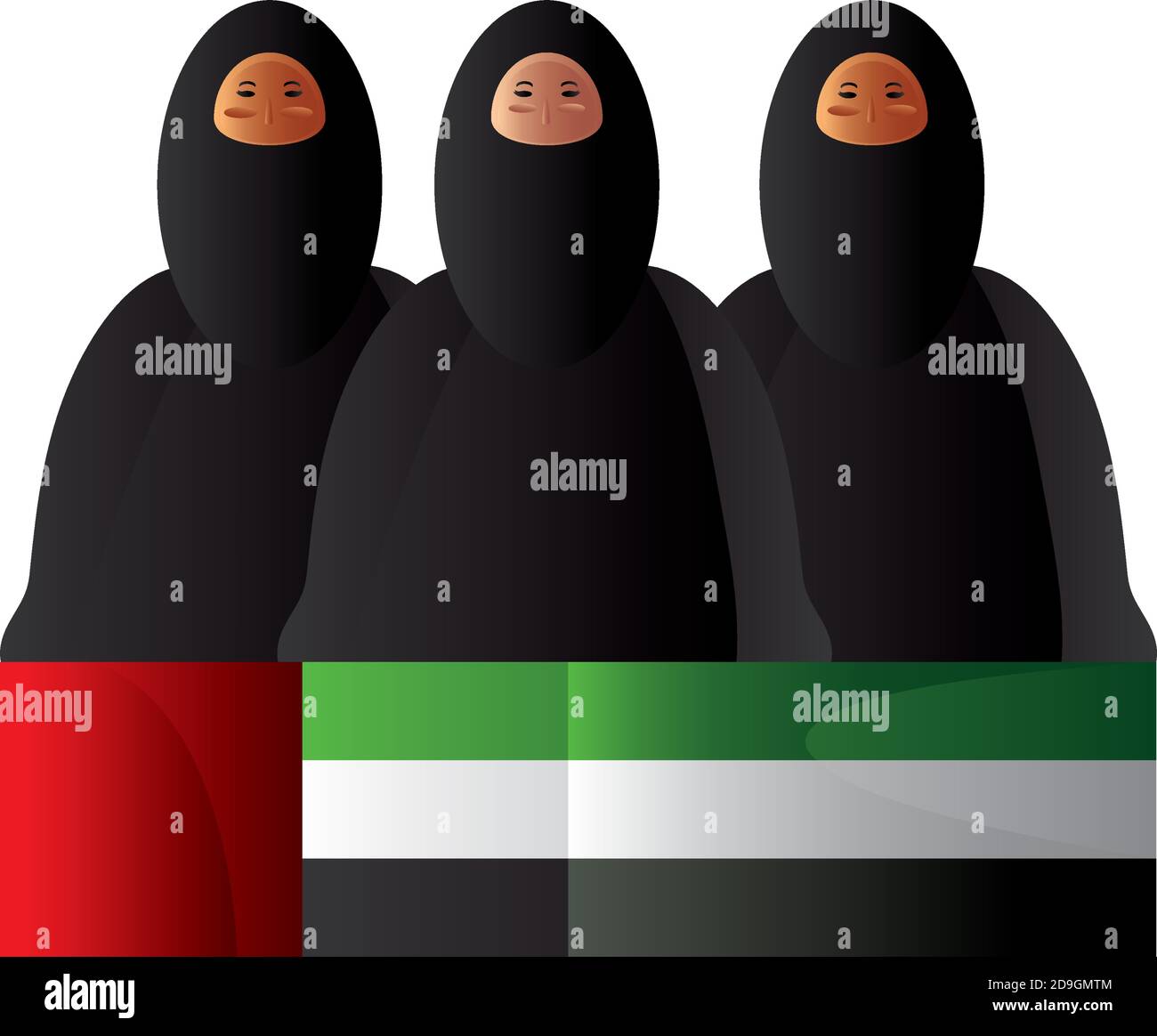UAE National day, group women portrait with flag vector illustration ...