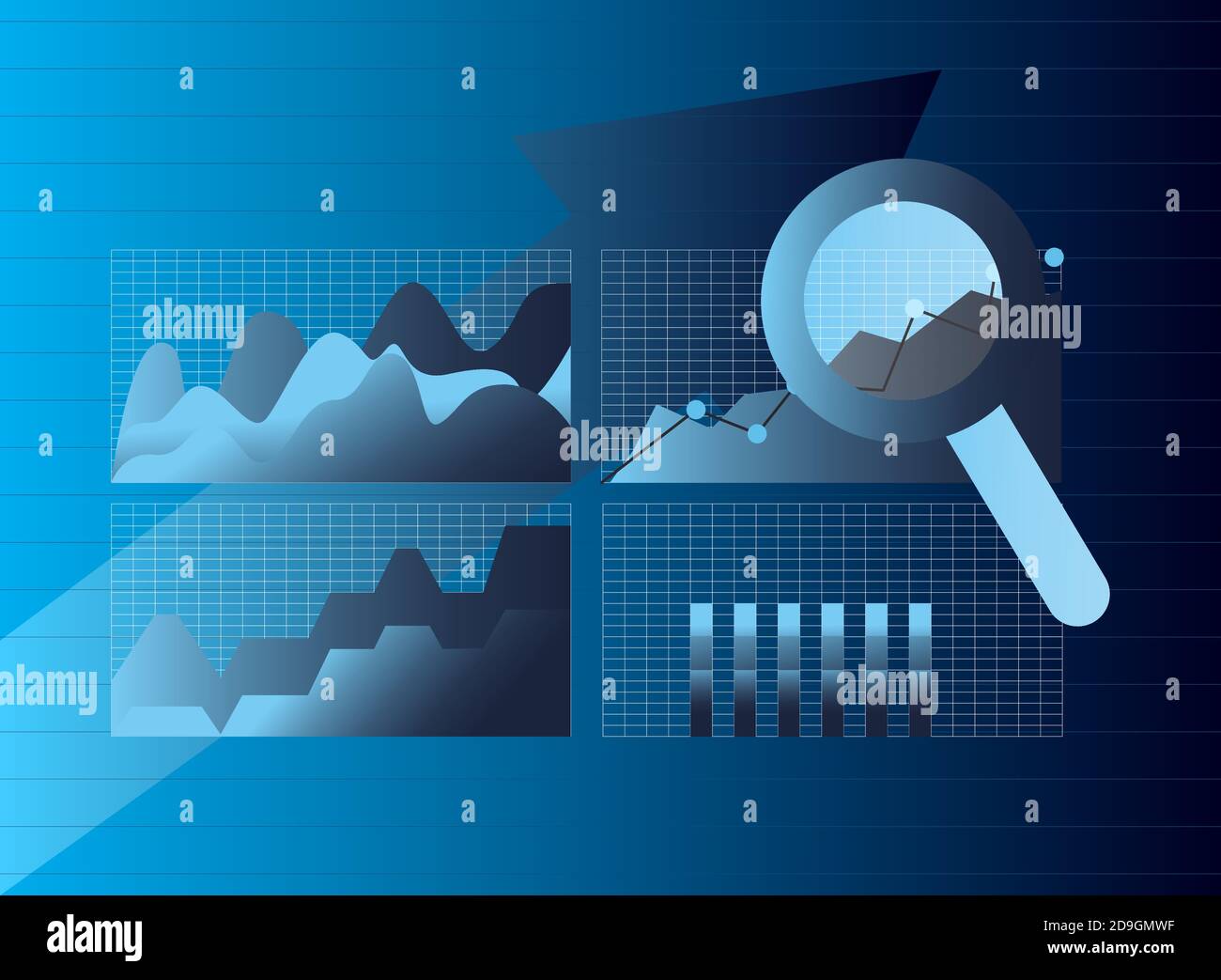 area bars chart increase line and lupe gradient style icon design, Data analysis and information ...