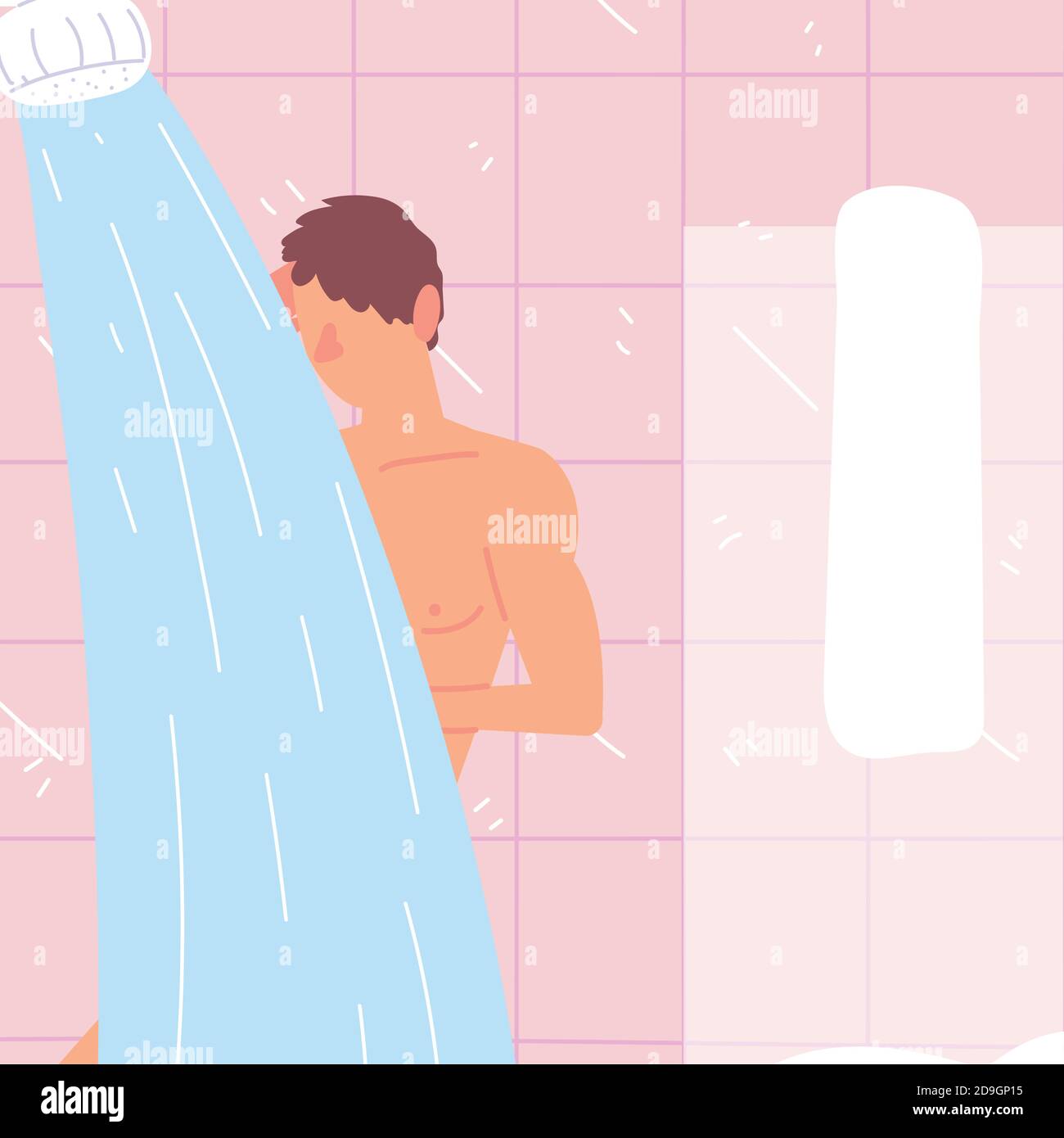 young man taking shower in bathroom vector illustration Stock Vector ...