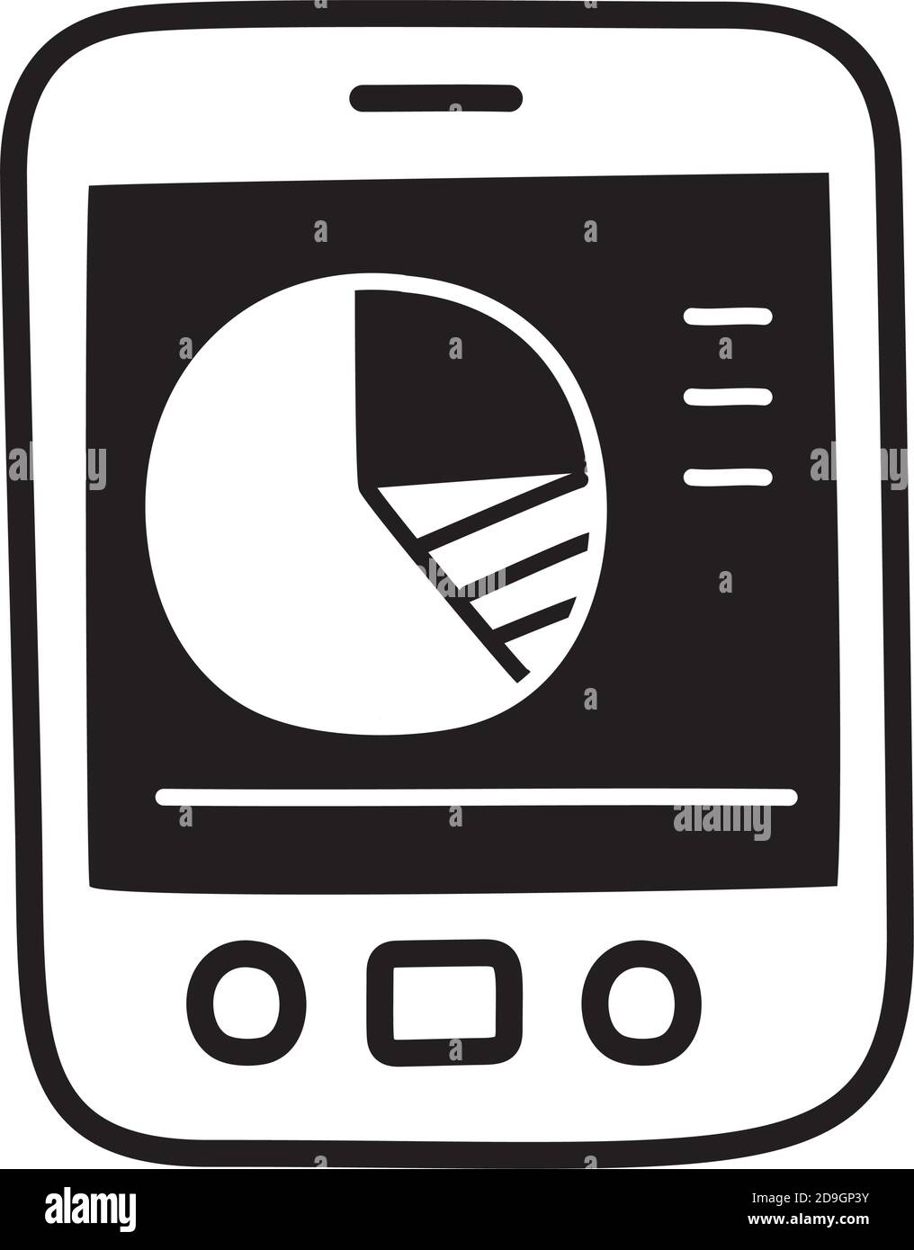 smartphone with pie chart on screen over white background, silhouette ...