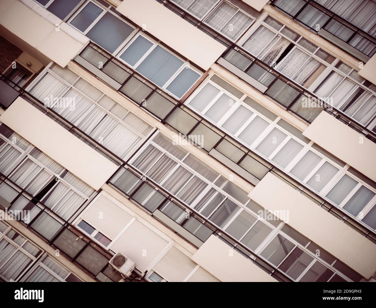 Low angle diagonal view of the facade of a residential building Stock ...