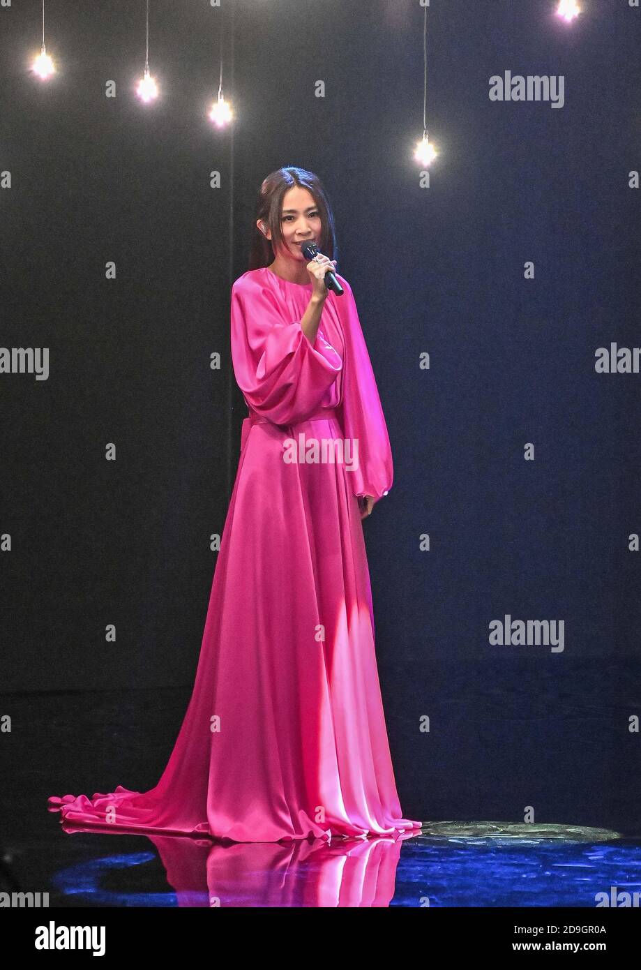 Taiwanese singer and actress Hebe Tien sings at the 2020 Golden Melody ...