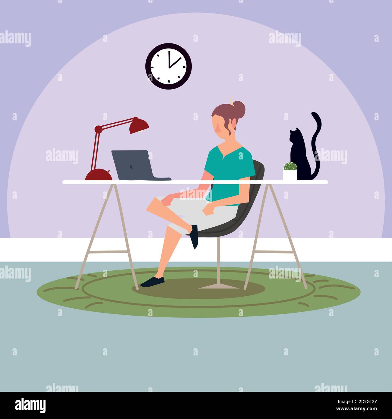 business woman working in the room with desk computer vector ...