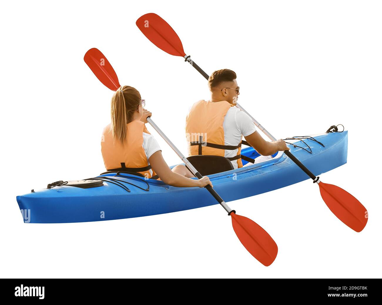 Kayaking young couple isolated on white Stock Photo - Alamy