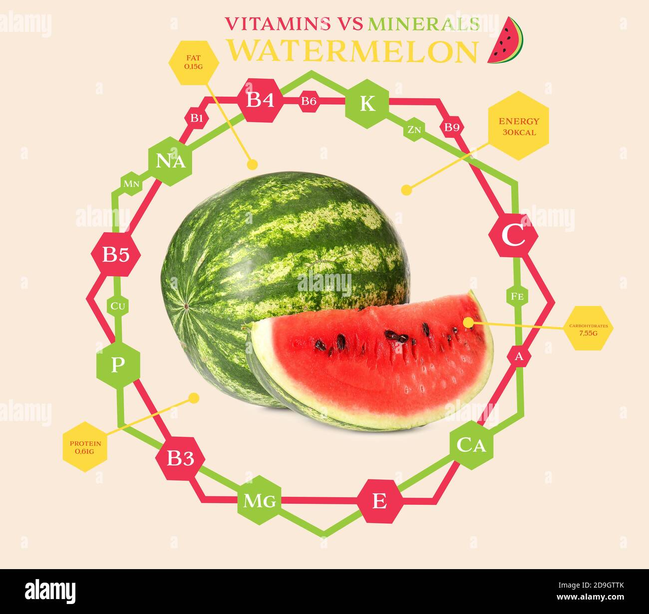 Fresh watermelon with nutrition facts on light background Stock Photo ...