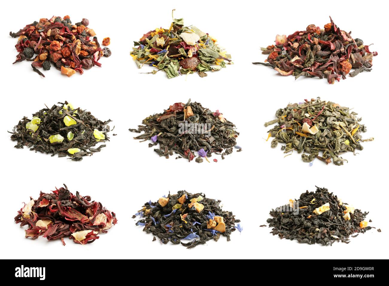 Different fruit tea on white background Stock Photo - Alamy
