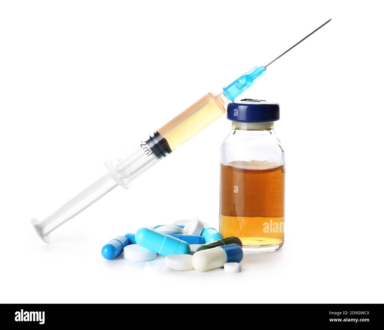 Syringe with drugs on white background Stock Photo - Alamy