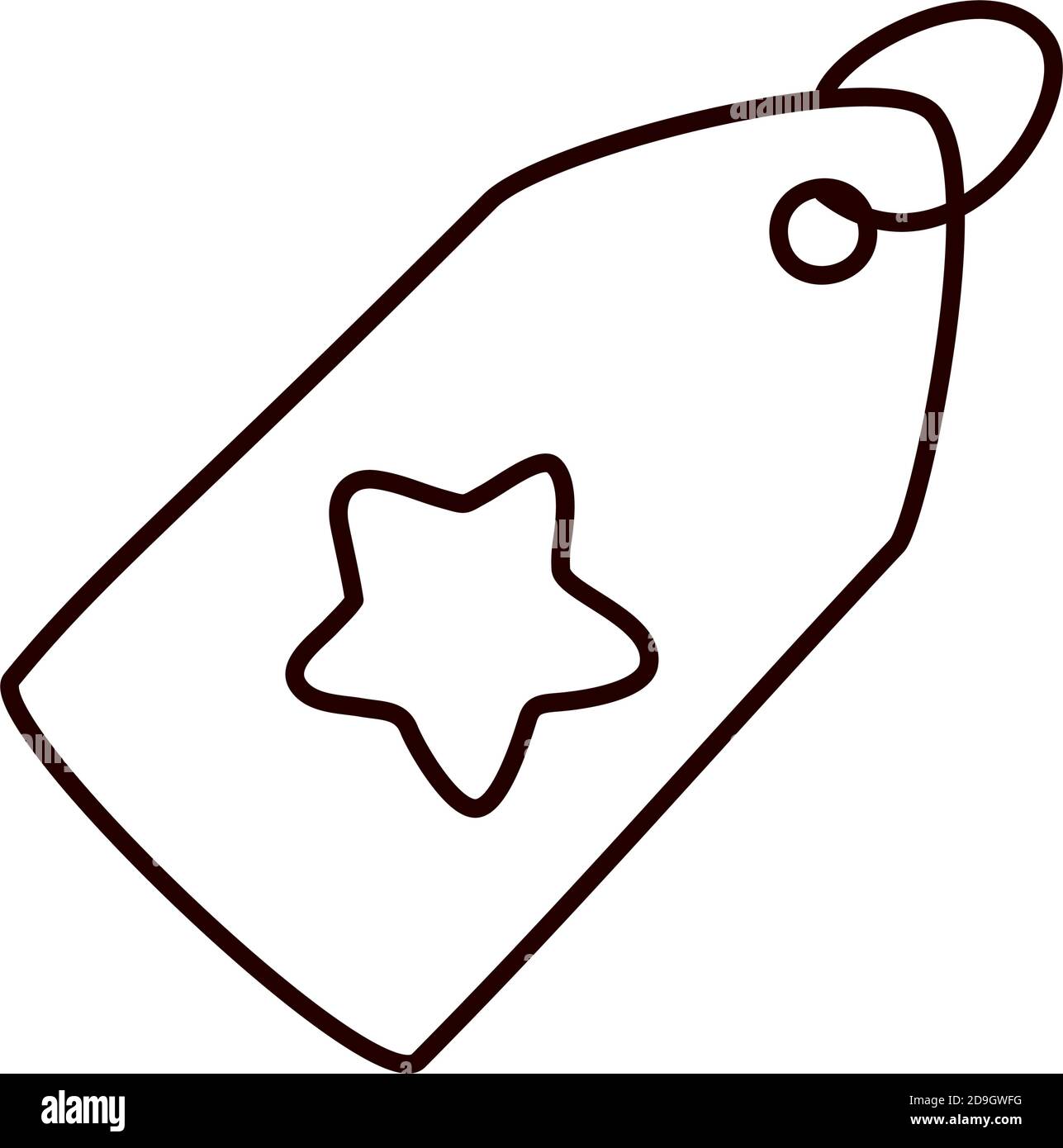 christmas tag with star icon over white background, line style, vector ...