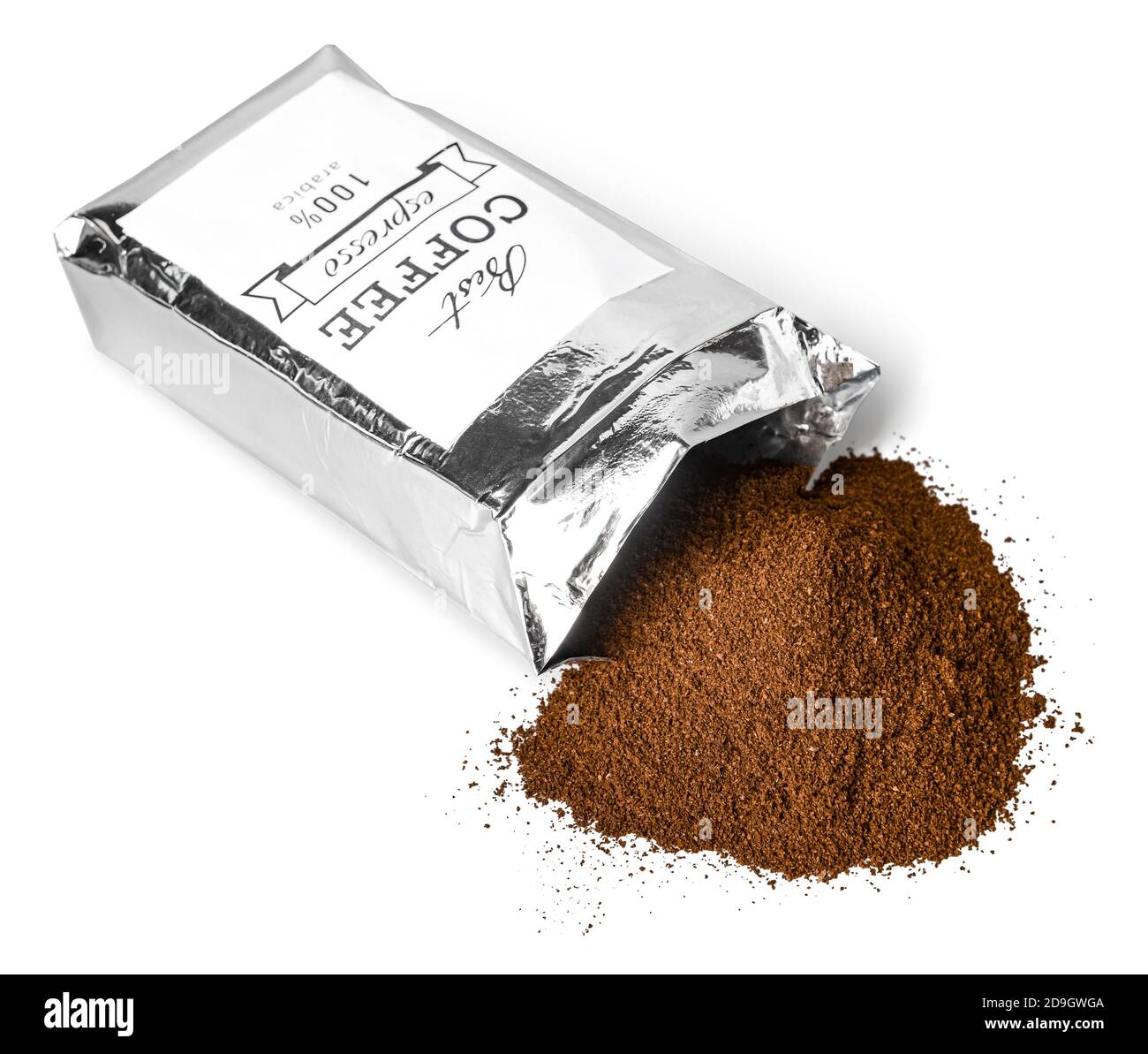 Coffee bag and powder on white background Stock Photo - Alamy