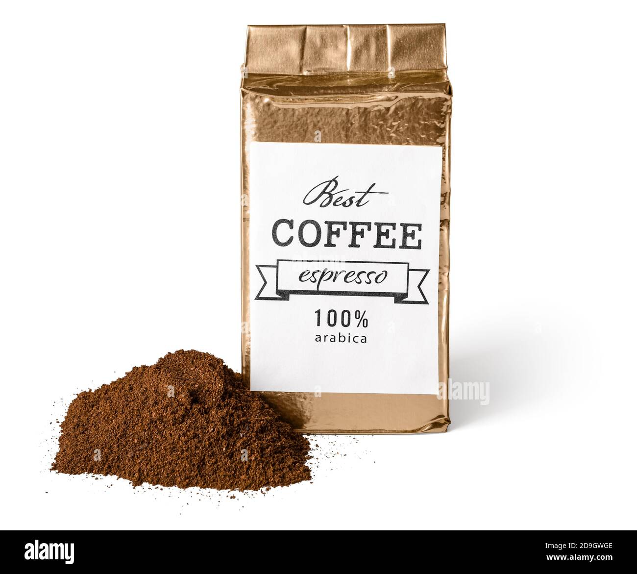 Coffee bag and powder on white background Stock Photo - Alamy