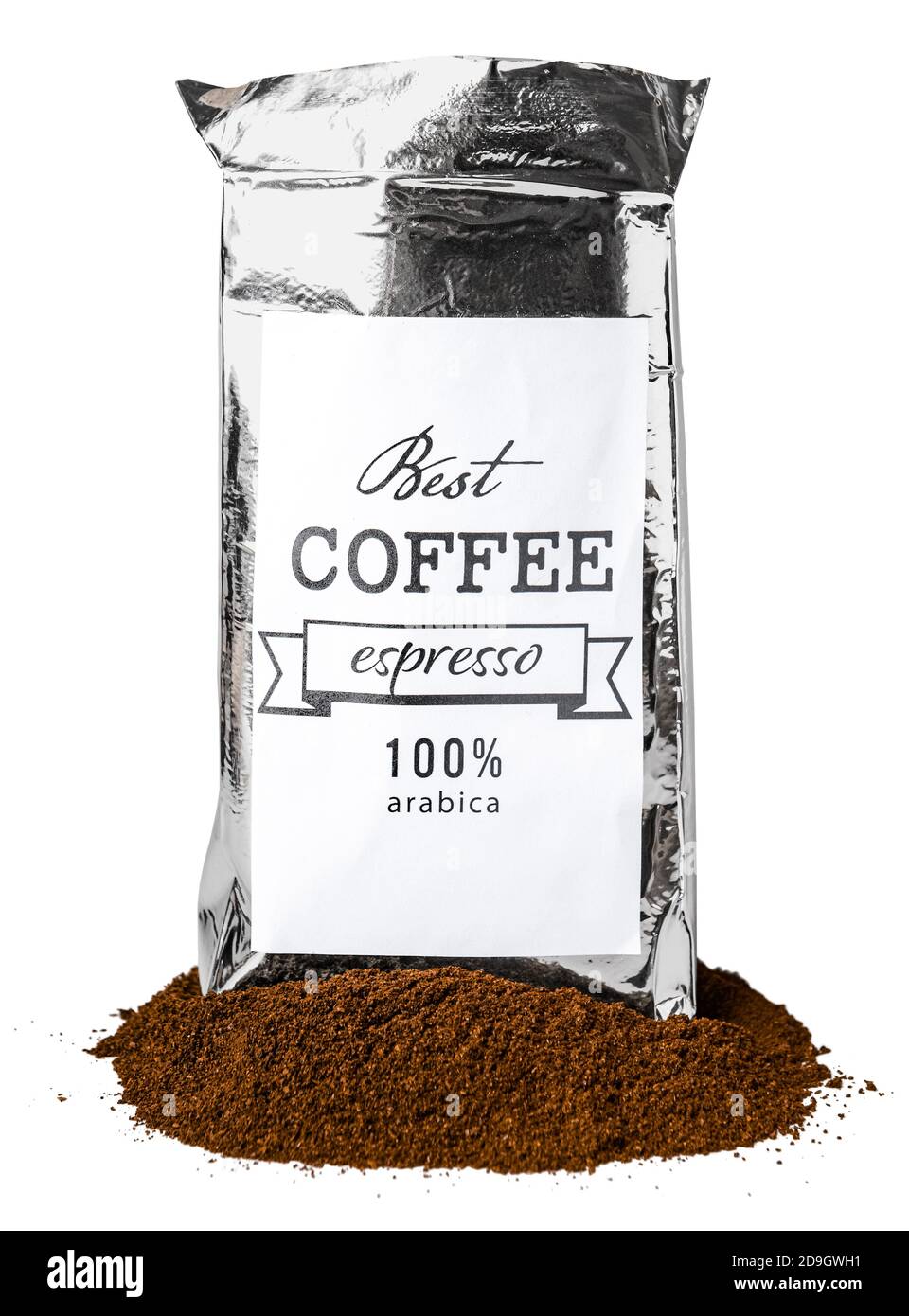 Coffee bag and powder on white background Stock Photo - Alamy