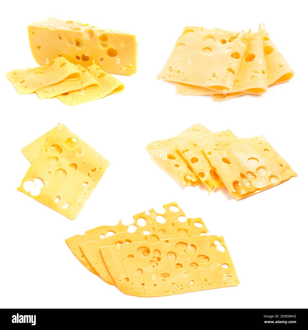 Sliced tasty cheese on white background Stock Photo - Alamy