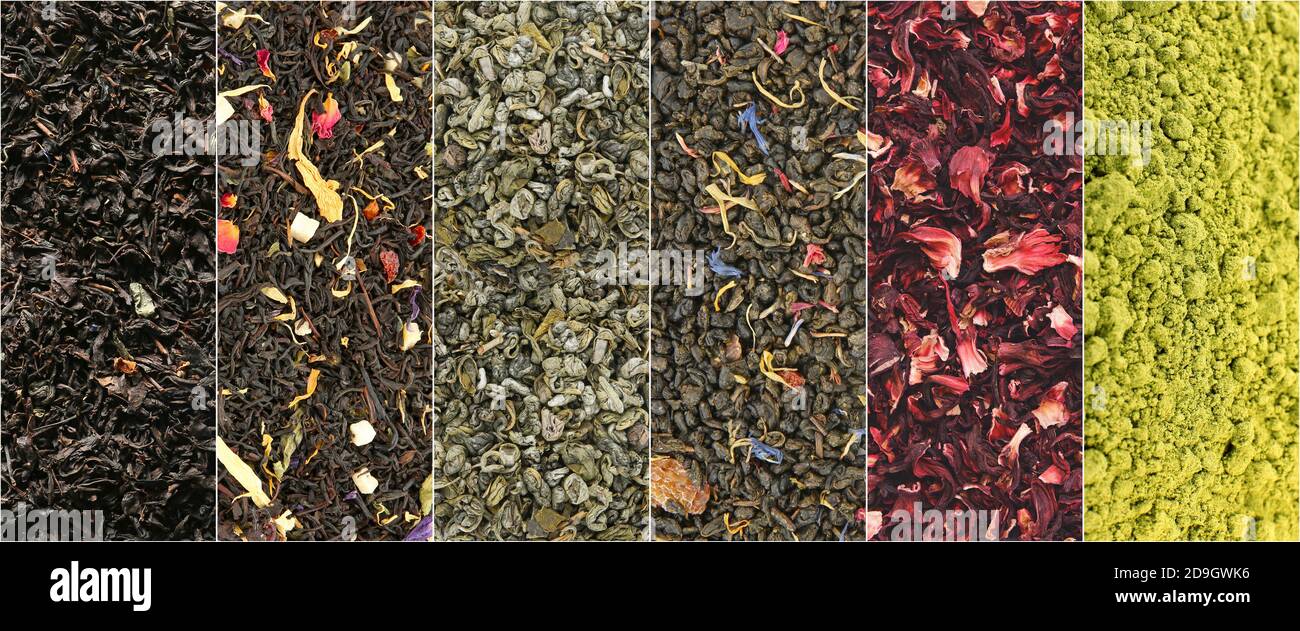 Different types of tea as background Stock Photo - Alamy
