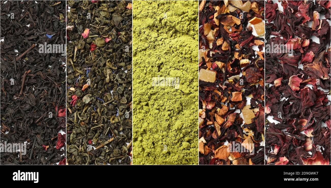 Different types of tea as background Stock Photo - Alamy