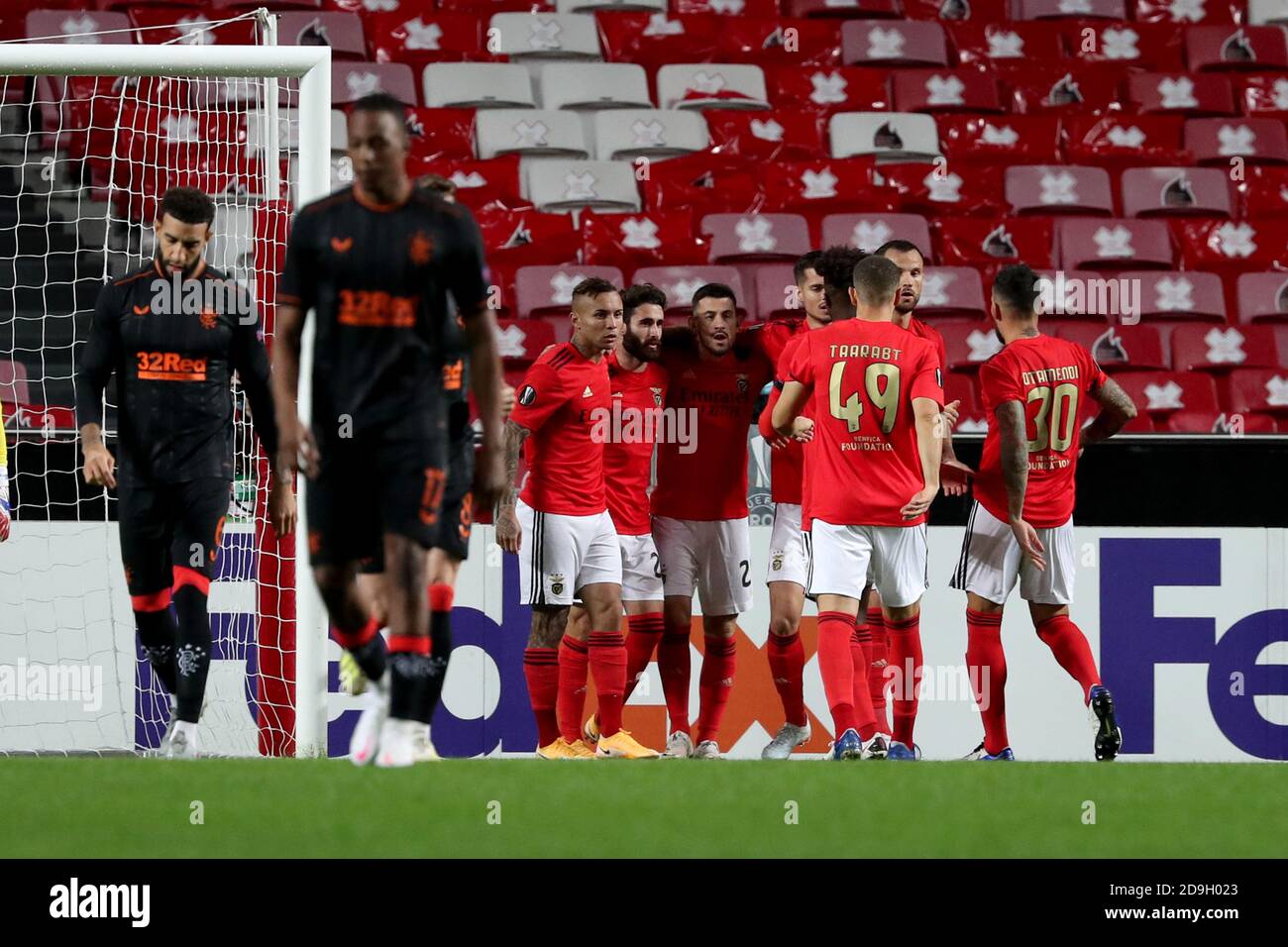 Lisbon. 5th Nov, 2020. Benfica's players celebrates a goal during the ...