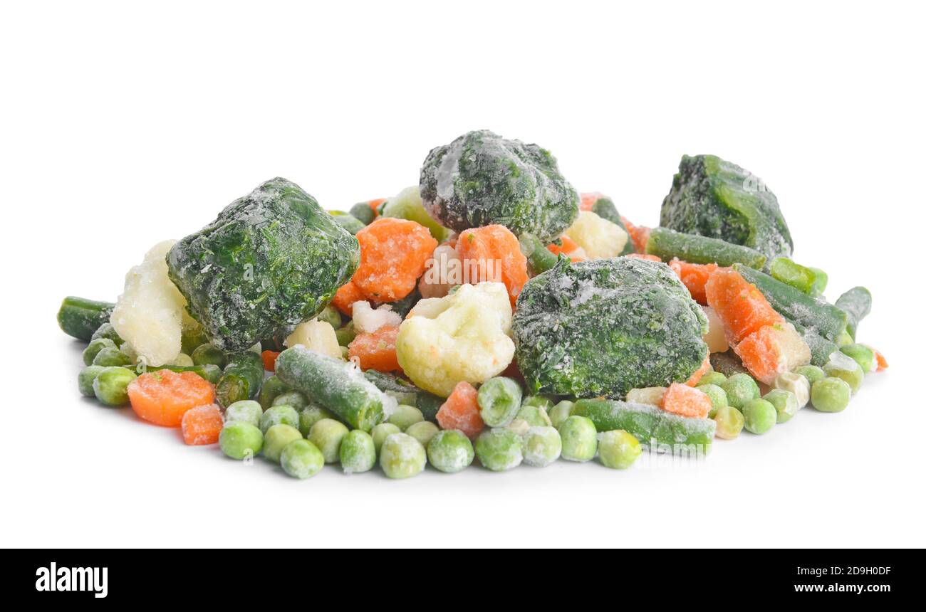 Mix of frozen vegetables on white background Stock Photo - Alamy