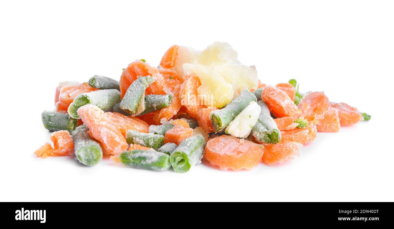 Mix of frozen vegetables on white background Stock Photo - Alamy