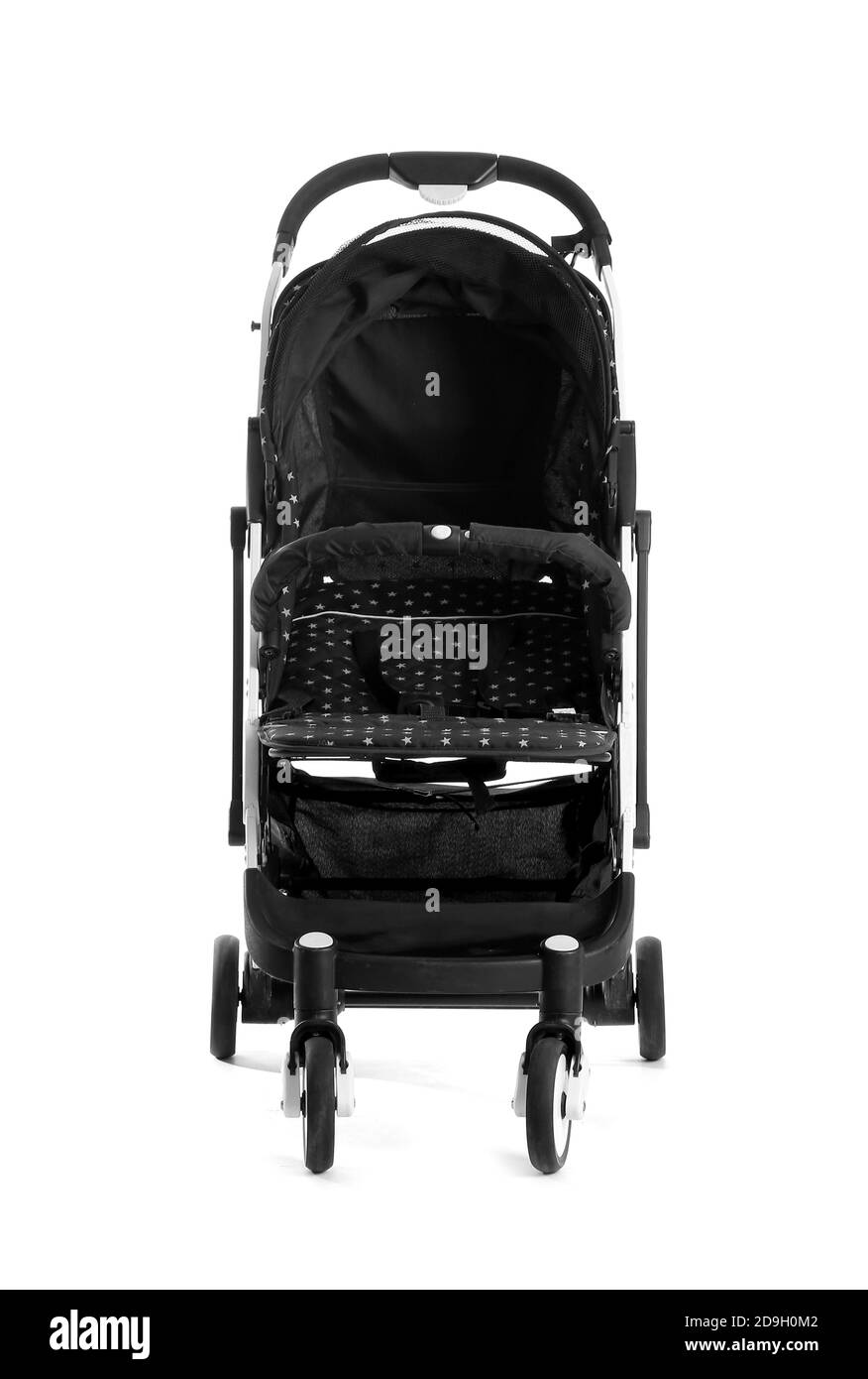 Modern baby stroller on white background Stock Photo - Alamy