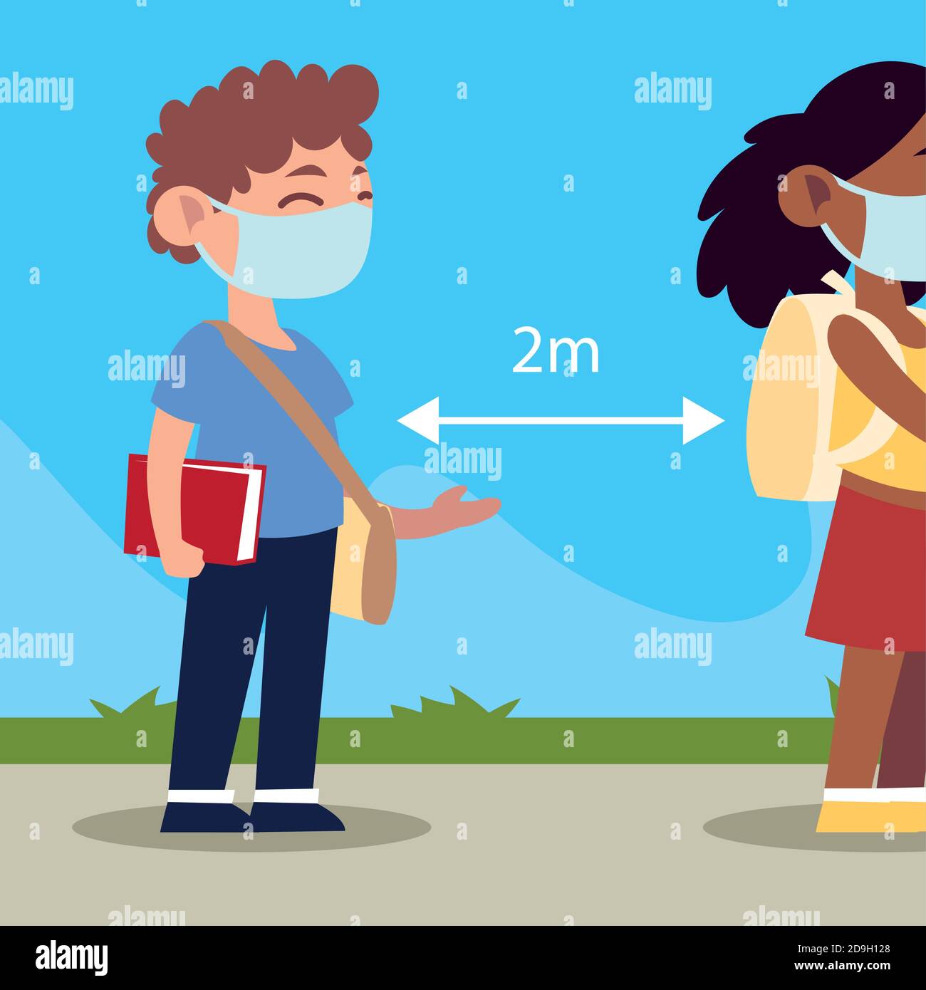 back to school for new normal, students with mask stand in line at a ...