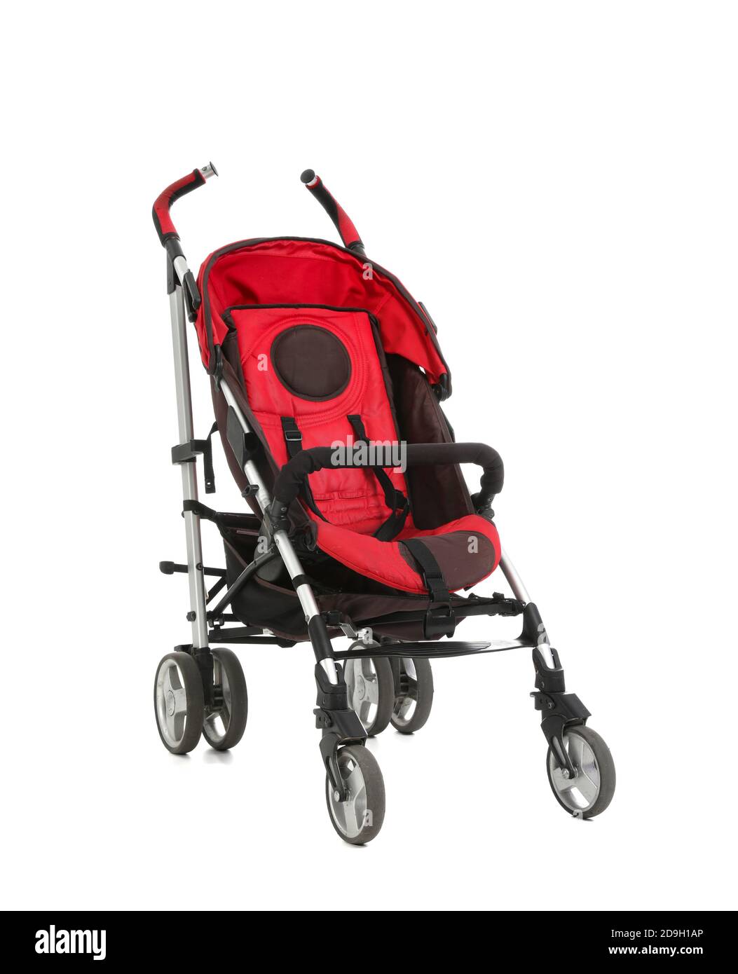 Modern baby stroller on white background Stock Photo - Alamy