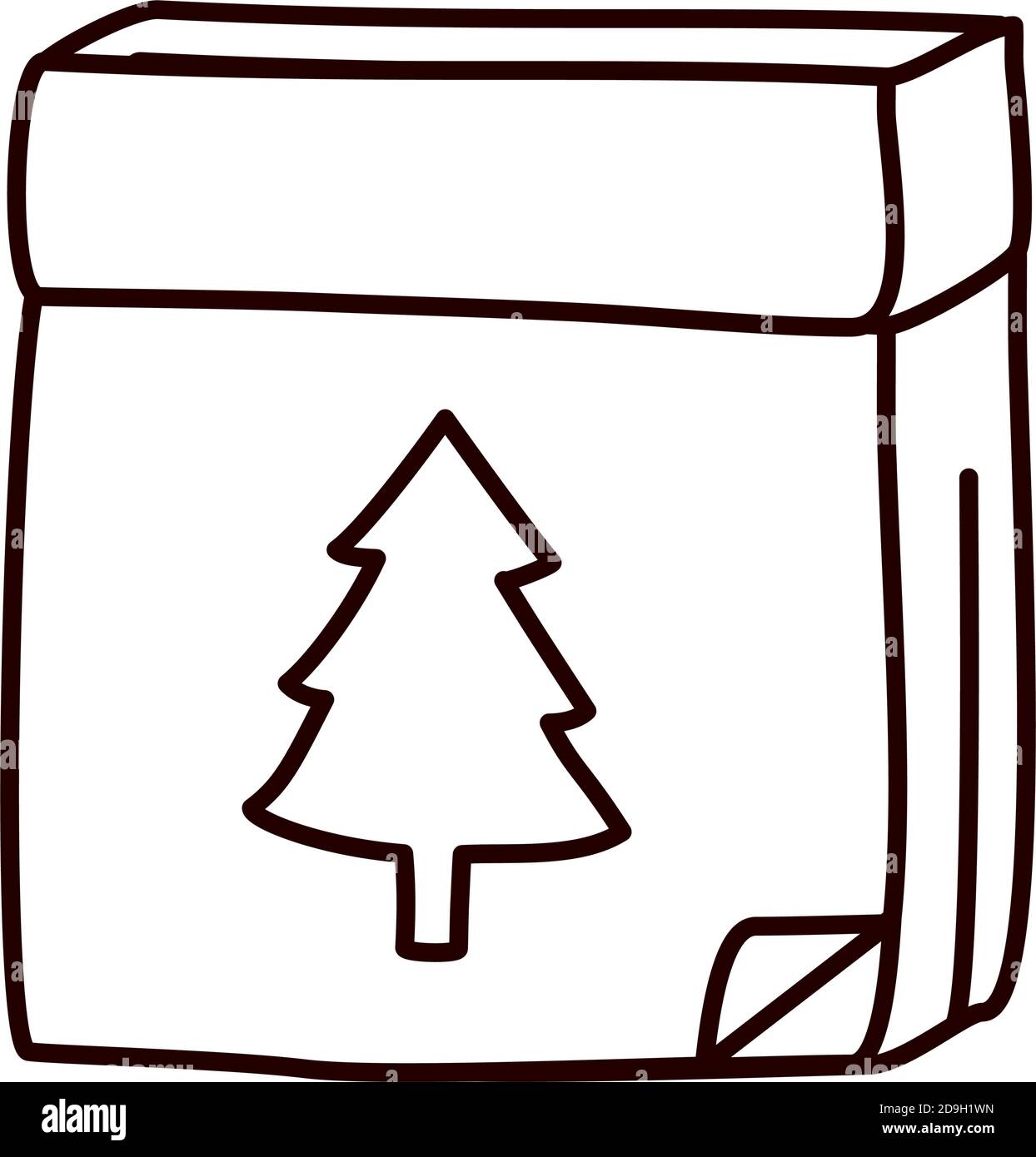 calendar with christmas pine tree icon over white background, line ...