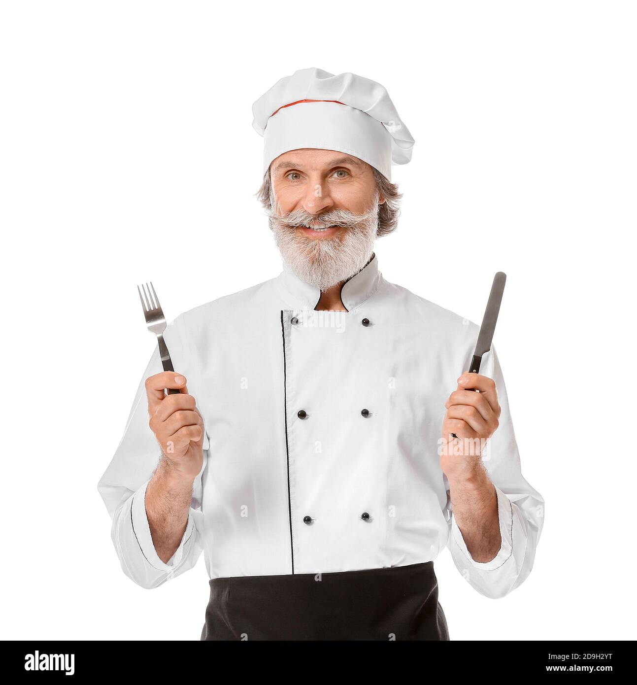 Mature male chef on white background Stock Photo - Alamy